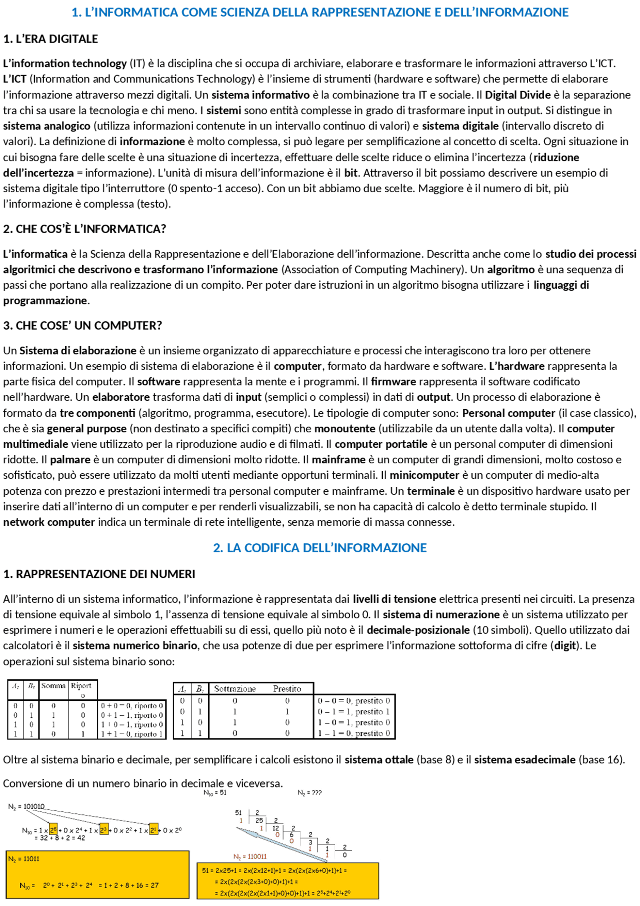 Riassunto Informatica di base - Programmazione | Appunti di Programmazione C | Docsity