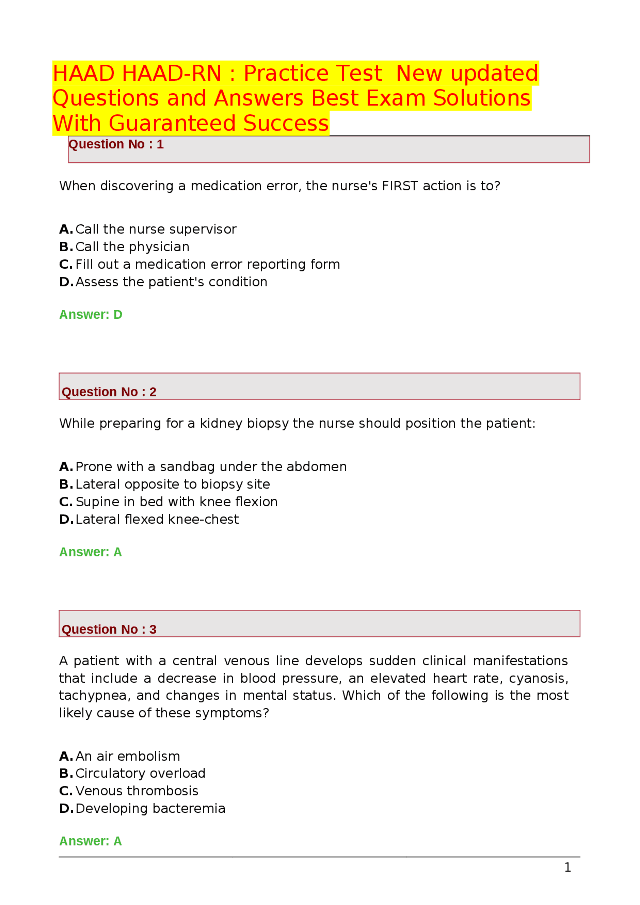 HAAD HAAD-RN : Practice Test New updated Questions and Answers Best ...