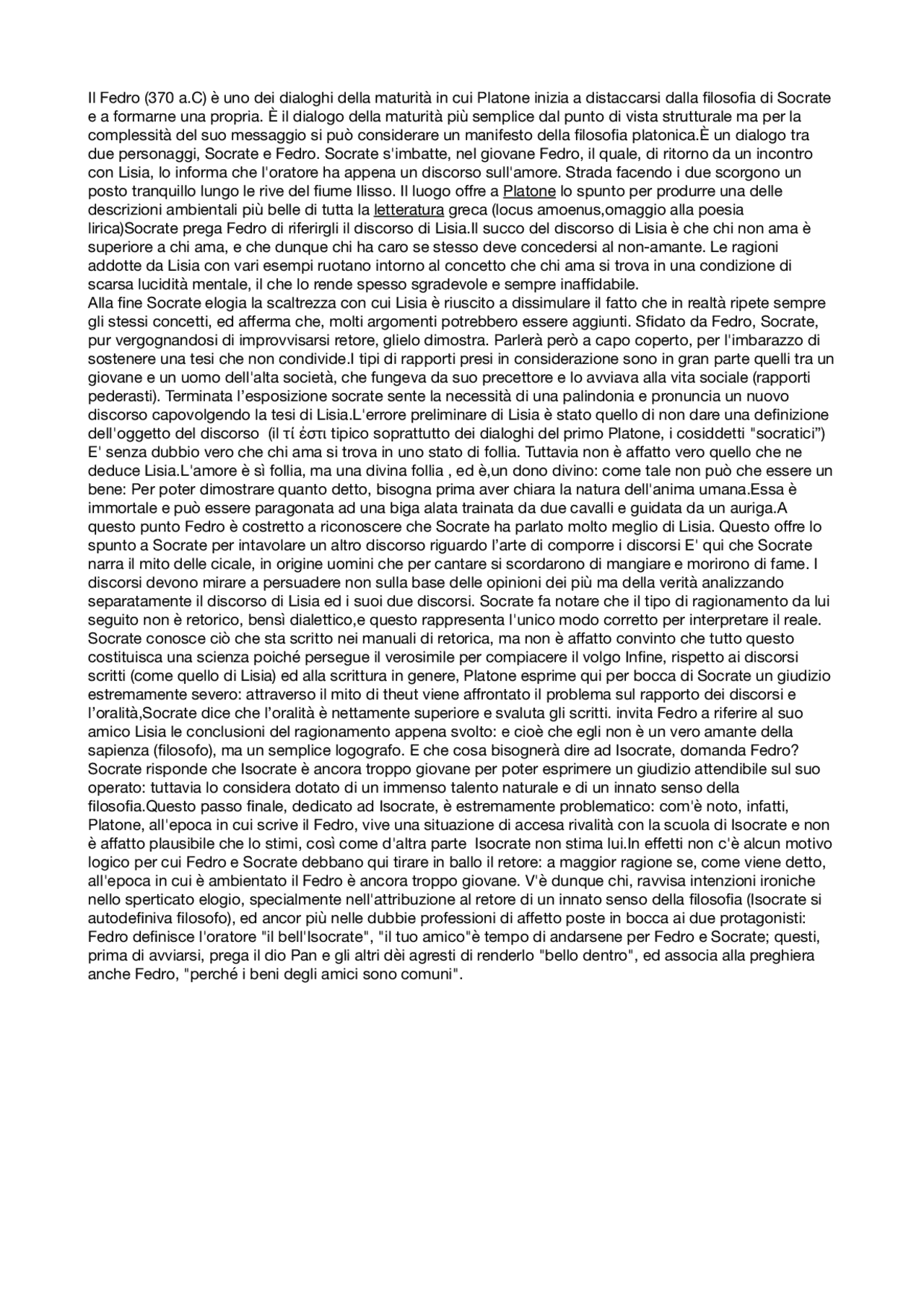 Dialogo Fedro Di Platone Appunti Di Greco Docsity