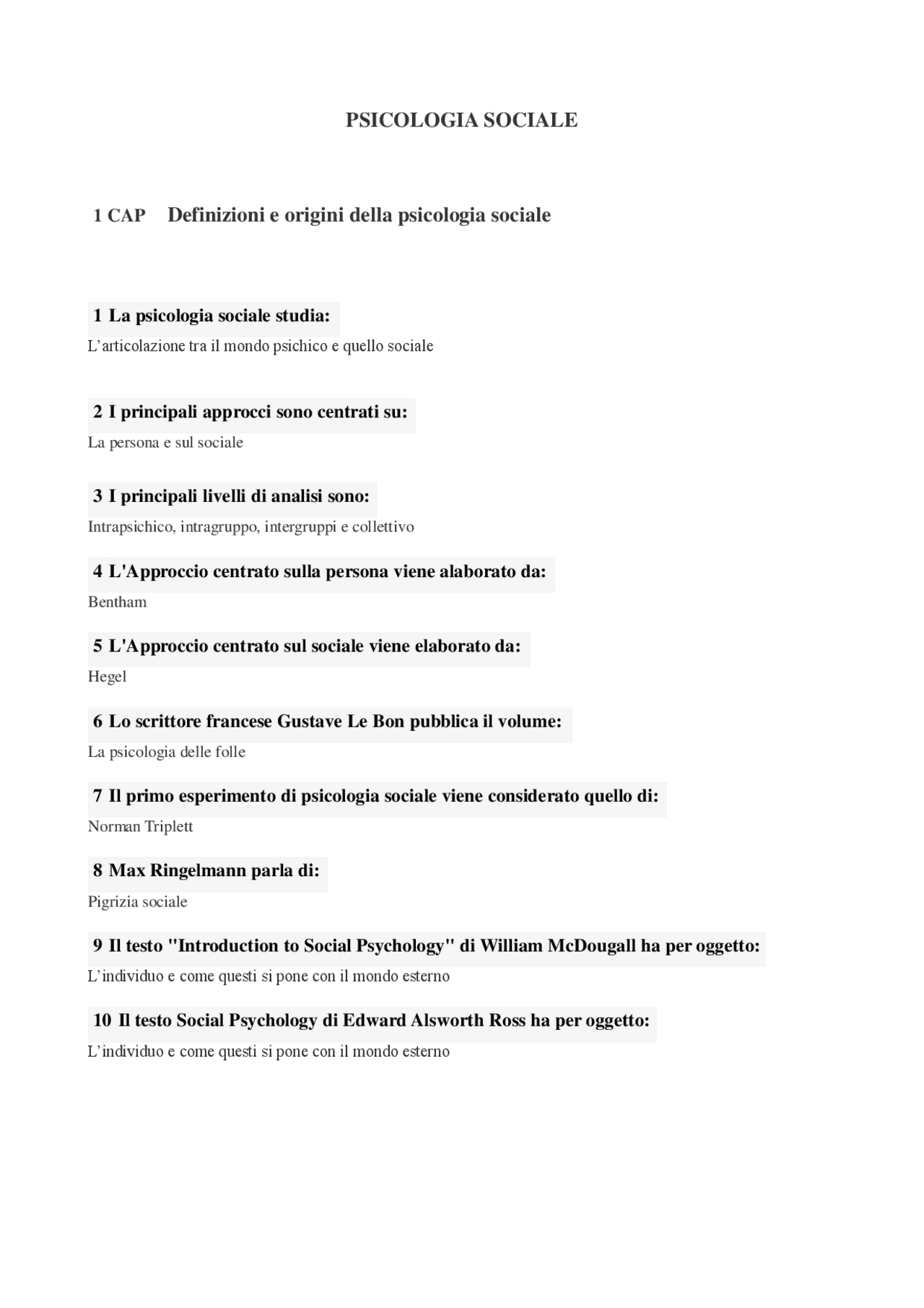 Psicologia sociale LM39 LINGUISTICA MODERNA PEGASO | Prove d'esame di Psicologia Sociale | Docsity
