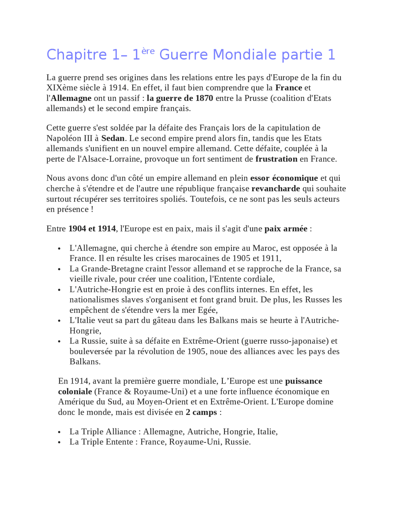 La 1ère Guerre Mondiale (2ème partie) | Study notes History | Docsity