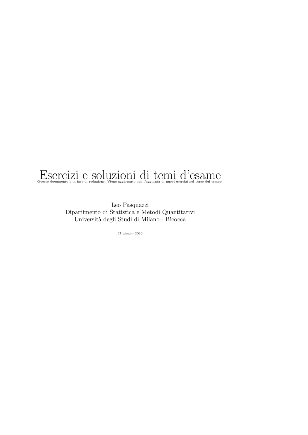 Soluzioni Esami Statistica Per La Finanza Prove Desame Di Statistica