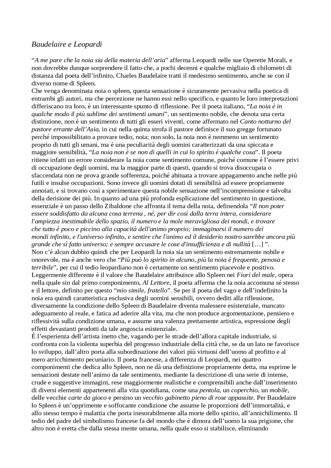 Confronto del concetto di noia in Leopardi e Baudelaire | Collegamenti ...