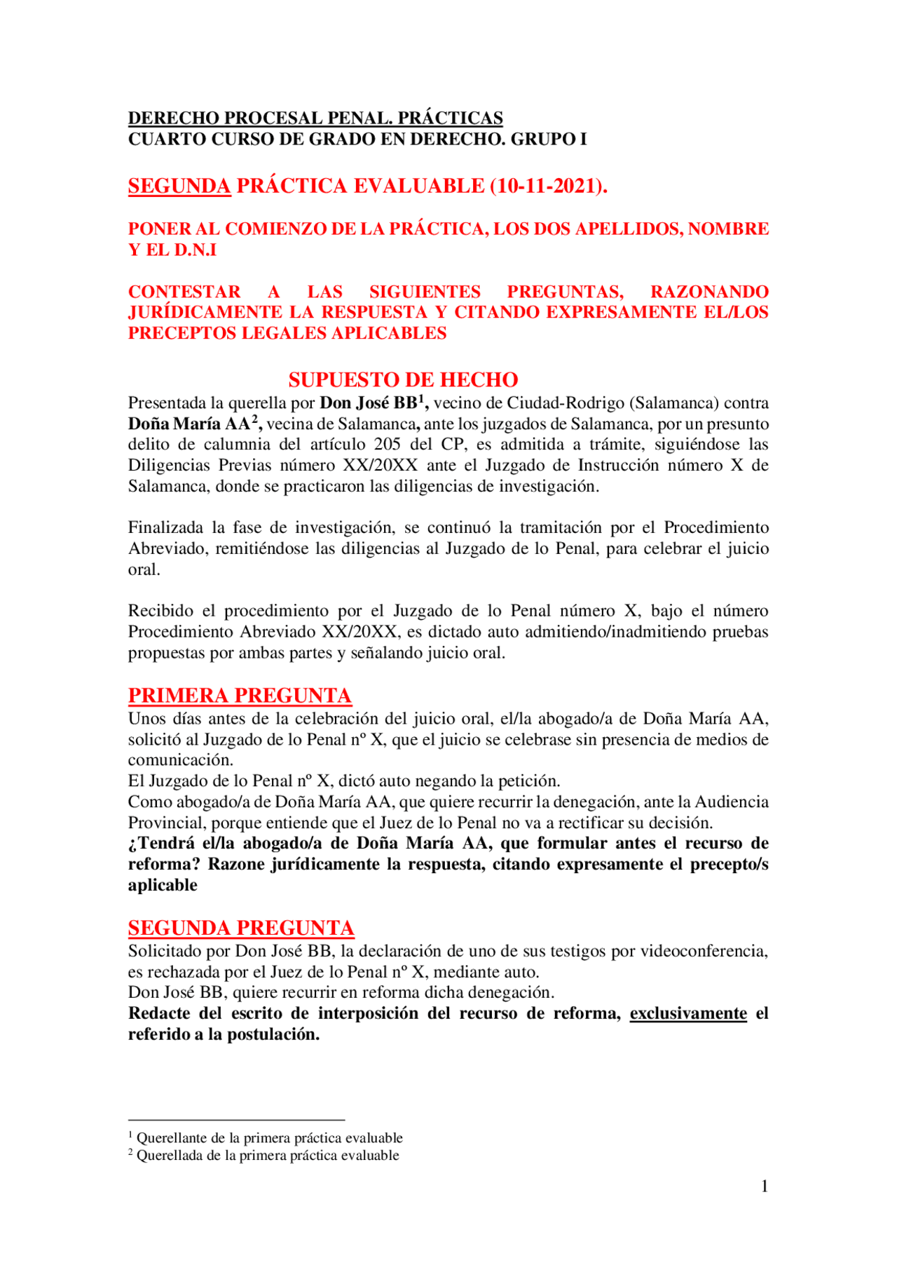 Examen derecho procesal penal | Exámenes de Derecho Procesal Penal | Docsity