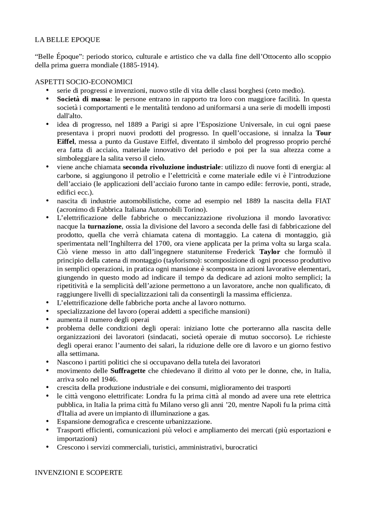 La Belle Epoque breve riassunto | Schemi e mappe concettuali di Storia ...