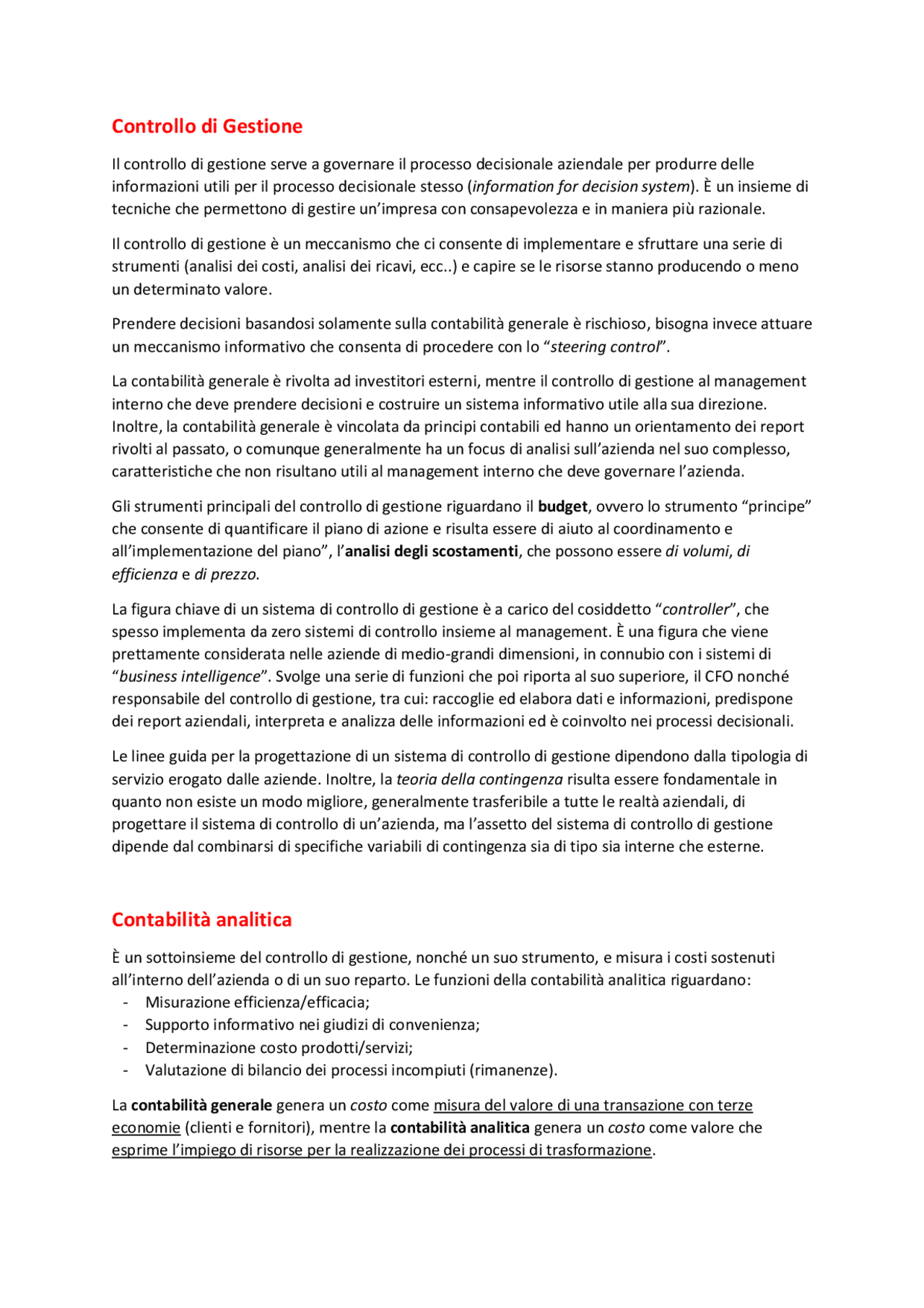Controllo Di Gestione Prof Lorenzo Lucianetti Appunti Di Controllo