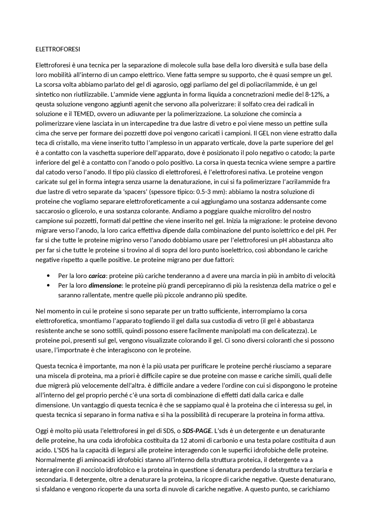 Lezione Elettroforesi Appunti Di Biochimica Docsity