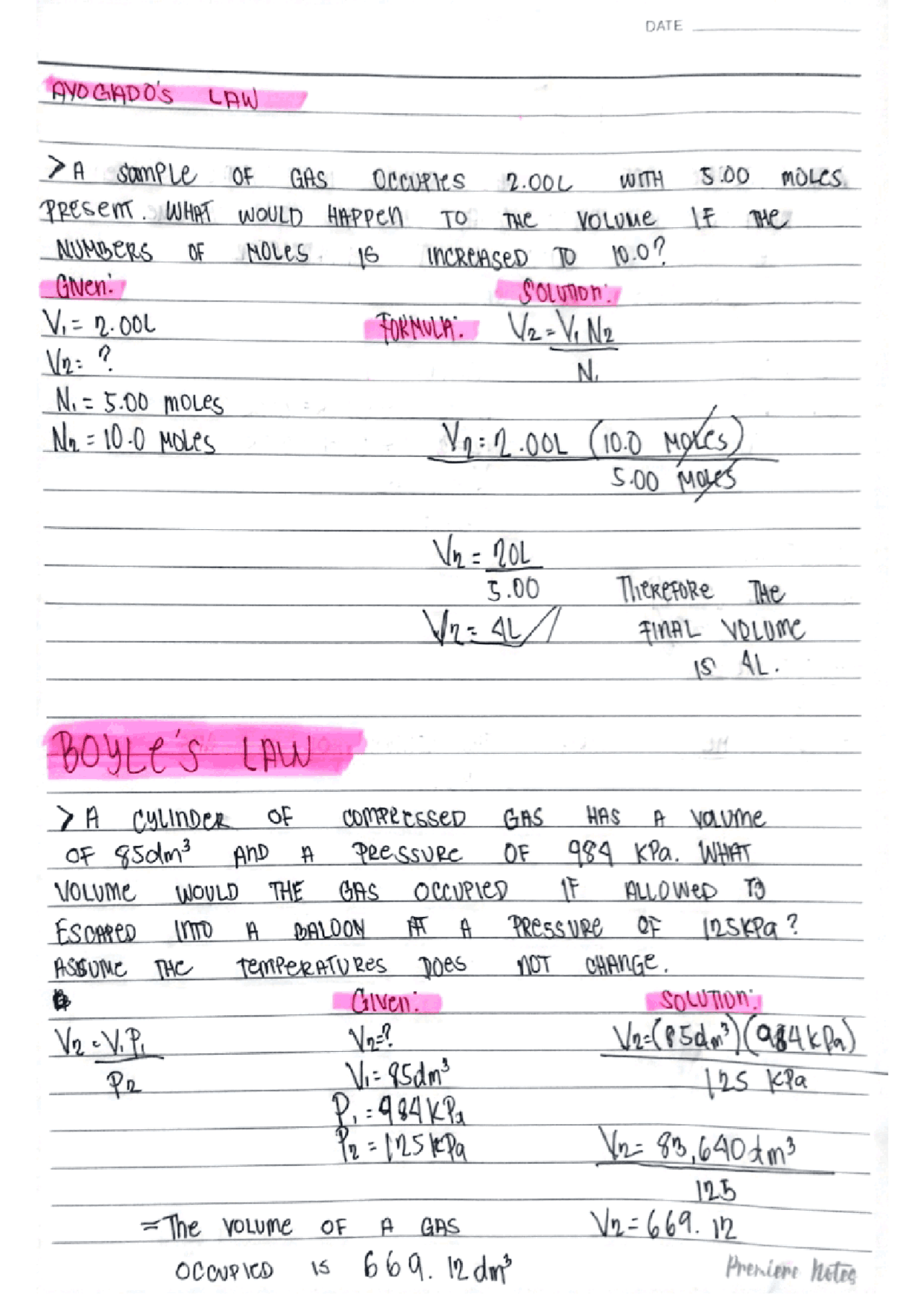 Gas Law Formulas and solutions | Exercises Earth science | Docsity