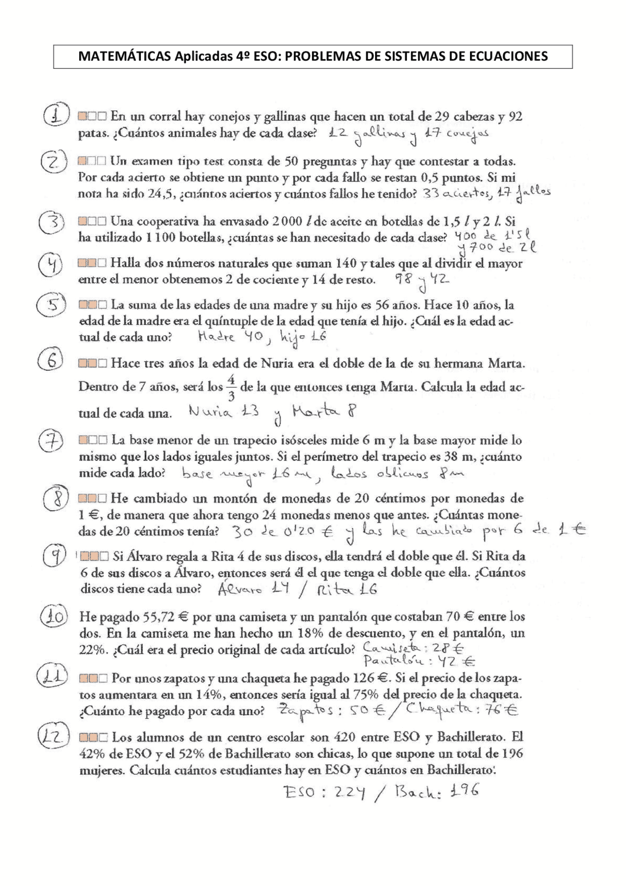 Ejercicios Para Practicar Apuntes De Matemáticas Docsity