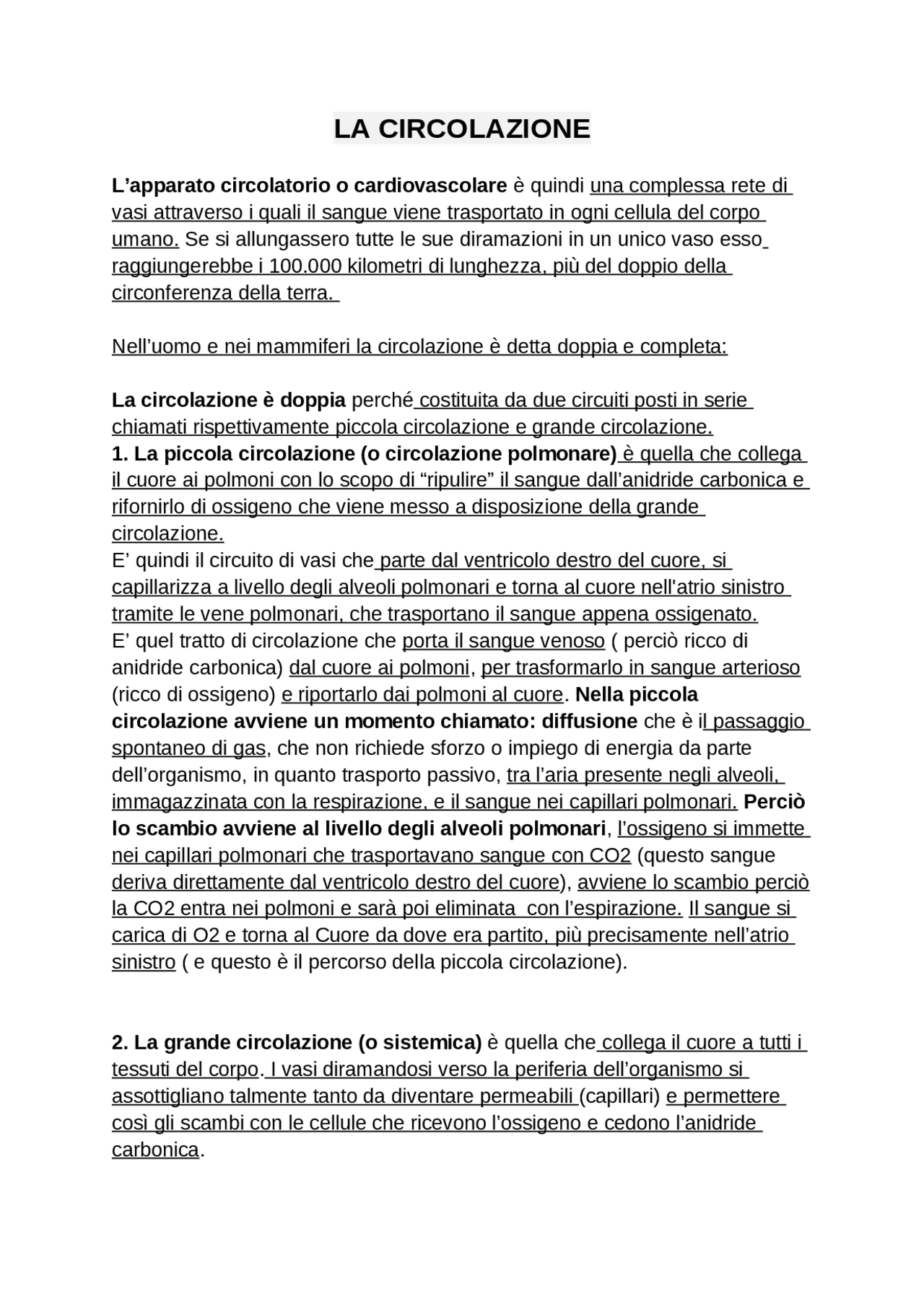 Lapparato Circolatorio Appunti Di Biologia Docsity