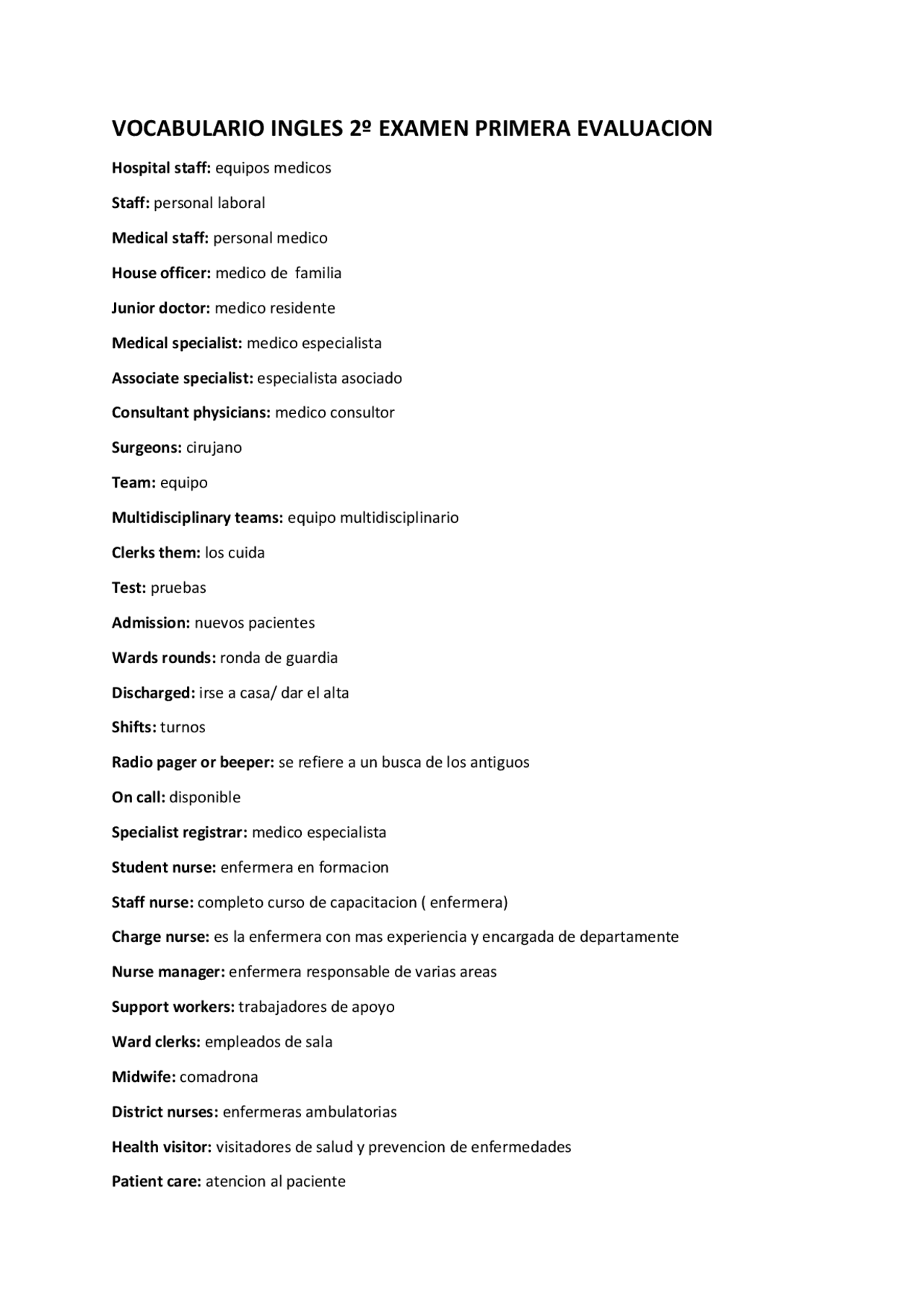 Vocabulario de ingles | Apuntes de Inglés | Docsity
