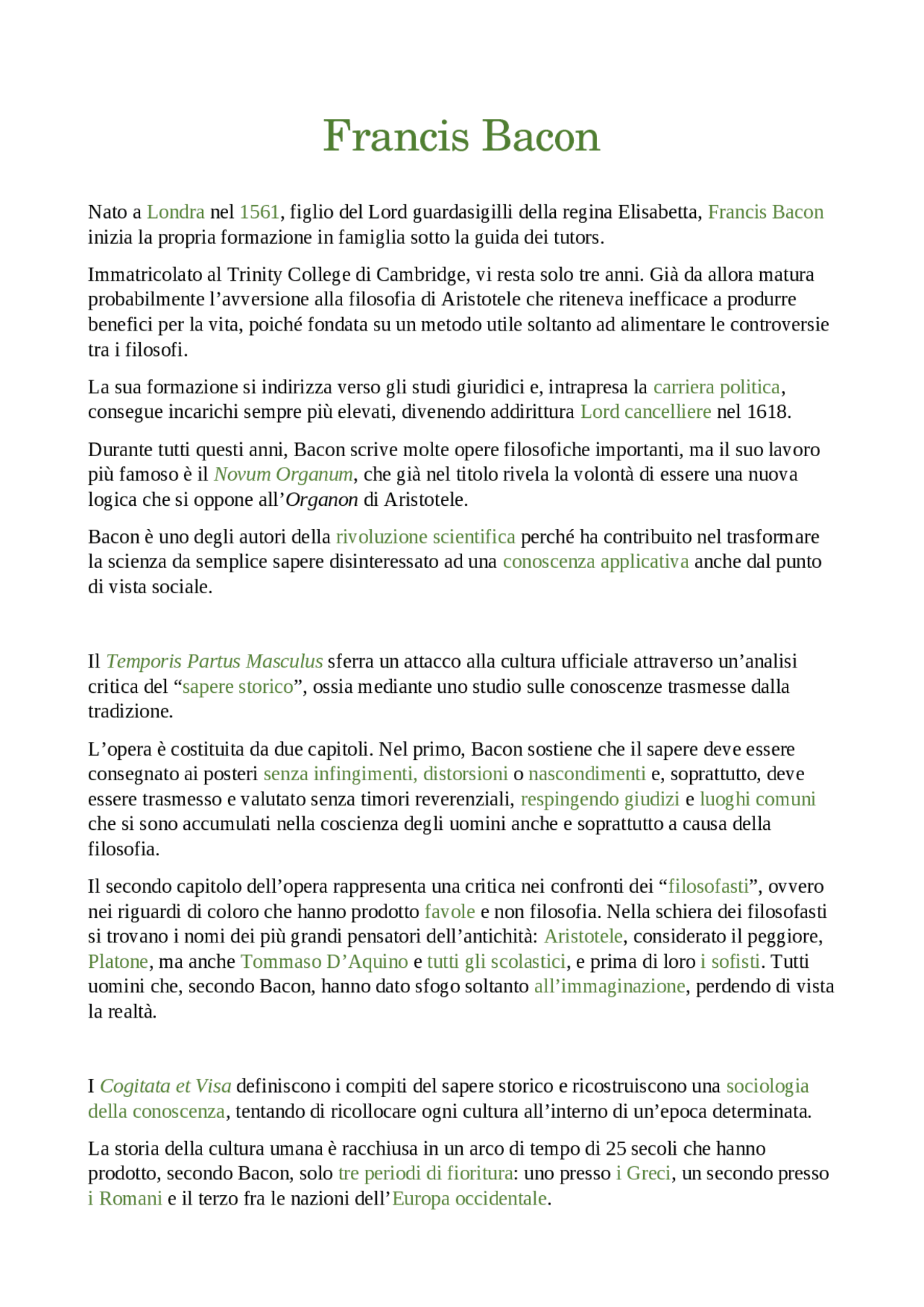 Francis Bacon Riassunto Schemi E Mappe Concettuali Di Filosofia Docsity