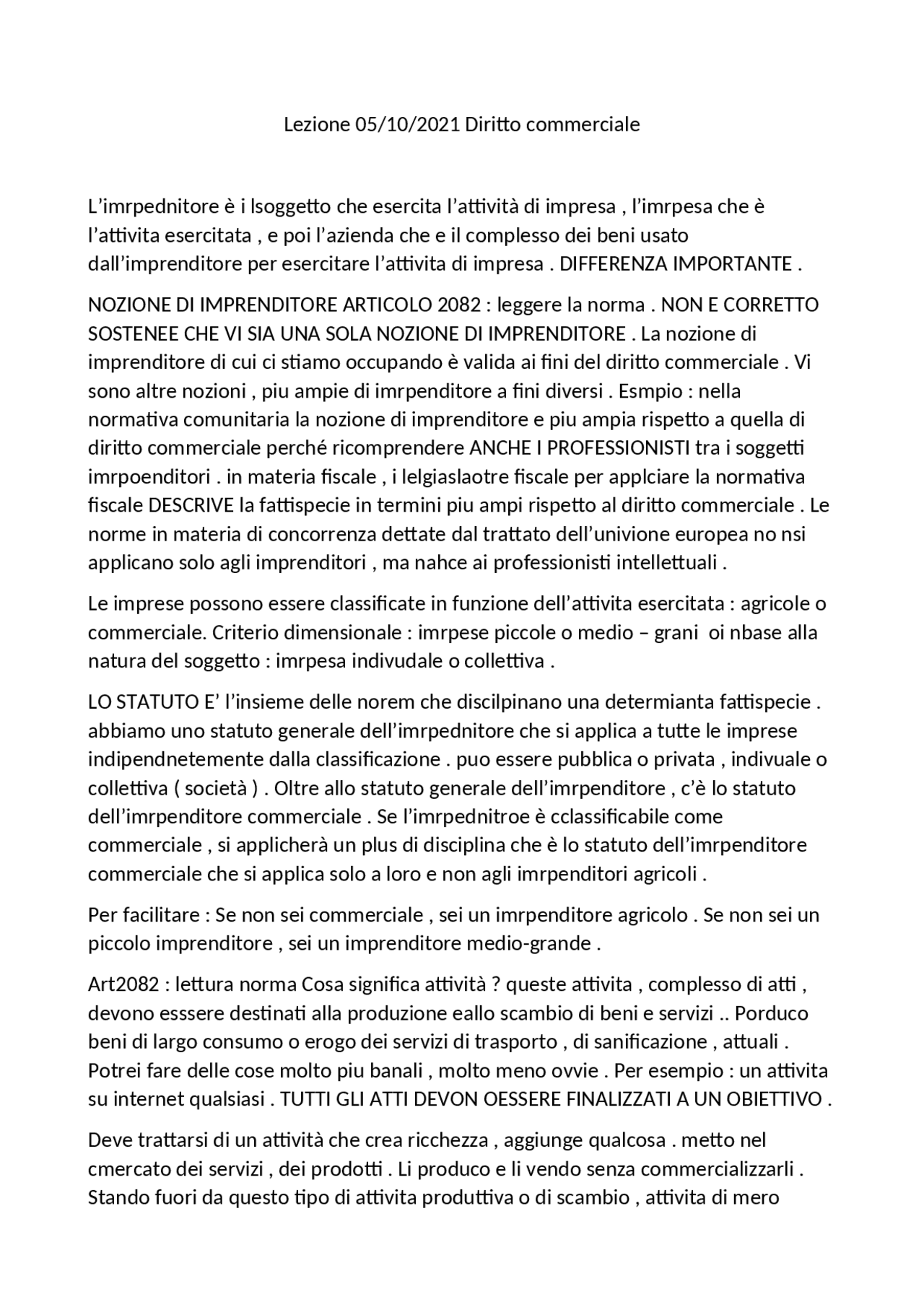 Lezione 1 Diritto Commerciale Appunti Di Diritto Commerciale Docsity