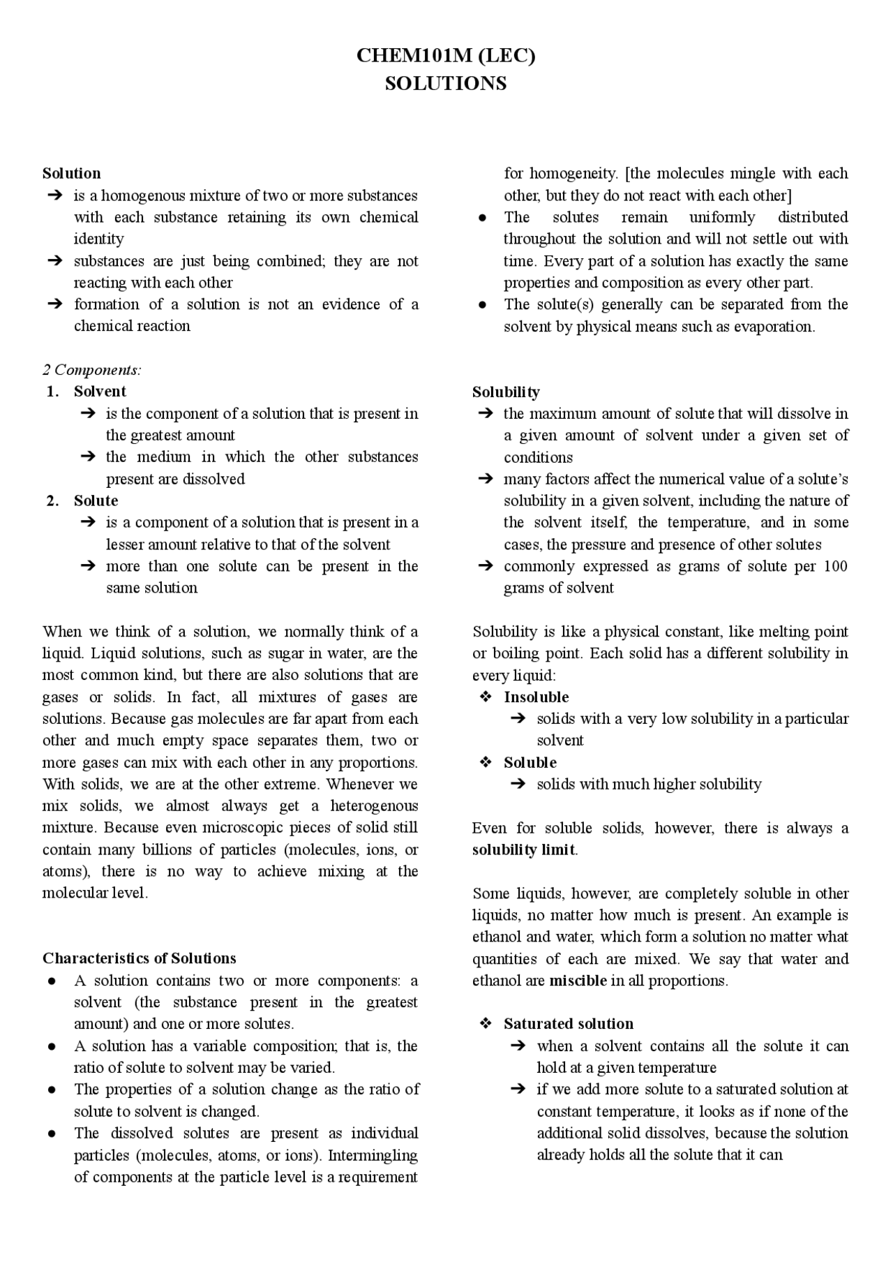 Chemistry Notes_Solutions | Study notes Chemistry | Docsity