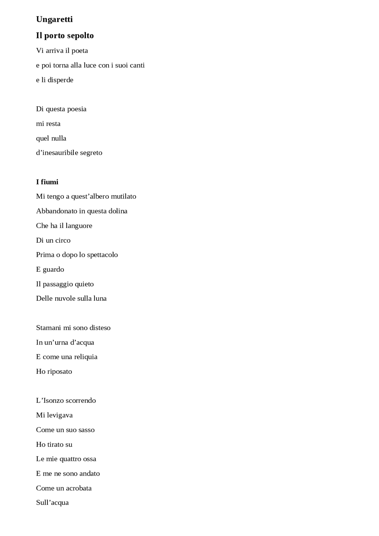 Poesie Di Ungaretti E Quasimodo Lecture Notes Italian Literature