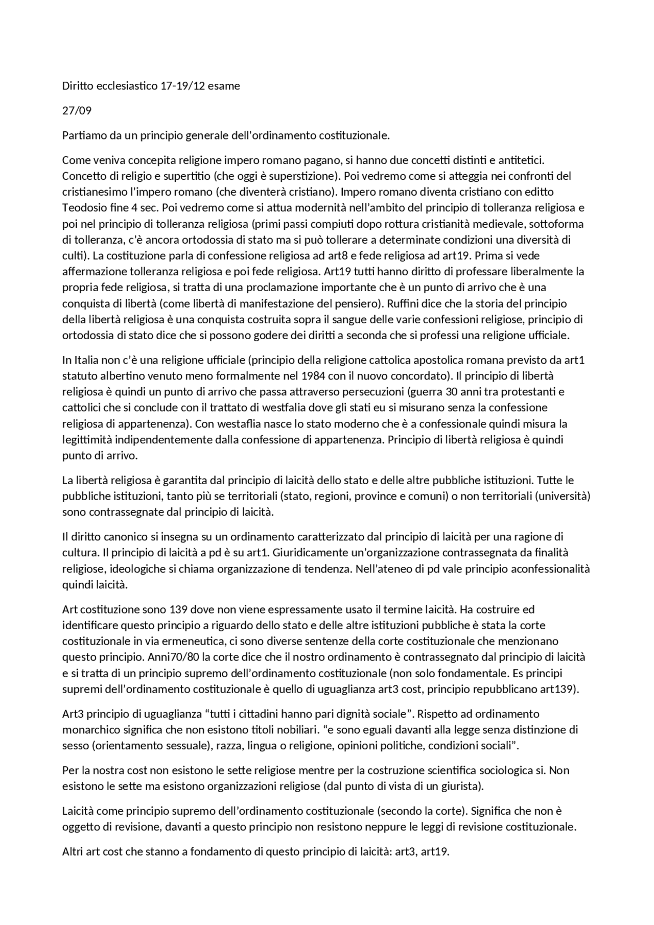 Appunti Diritto Ecclesiastico Appunti Di Diritto Ecclesiastico Docsity