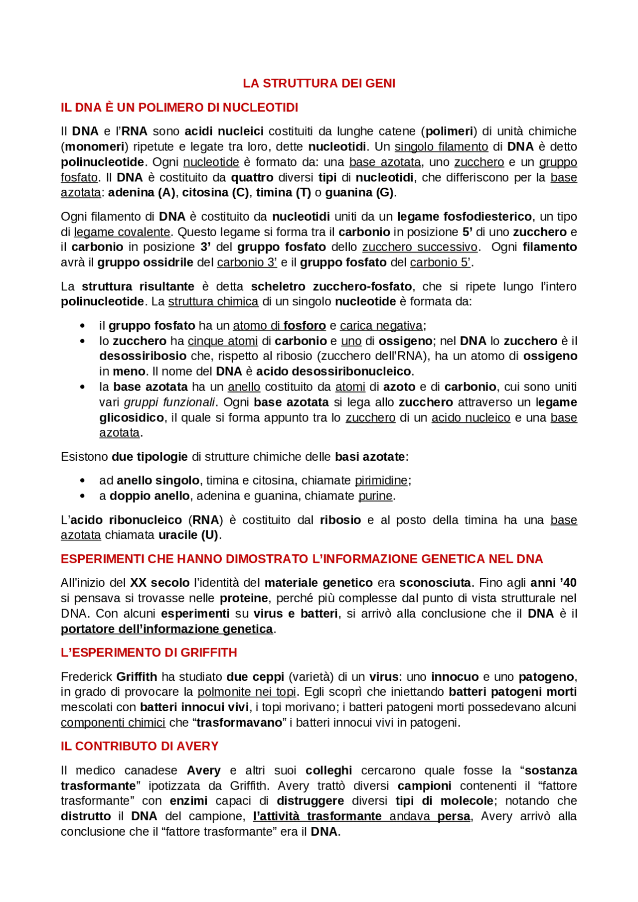 LA STRUTTURA DEI GENI | Sintesi del corso di Biologia | Docsity