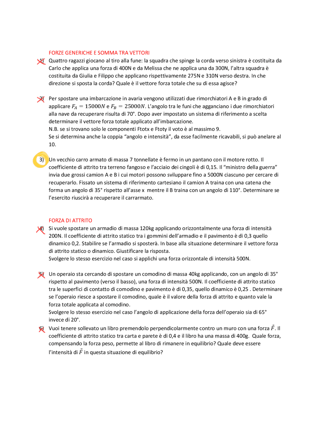 Esercizi dinamica (fisica) | Esercizi di Fisica | Docsity