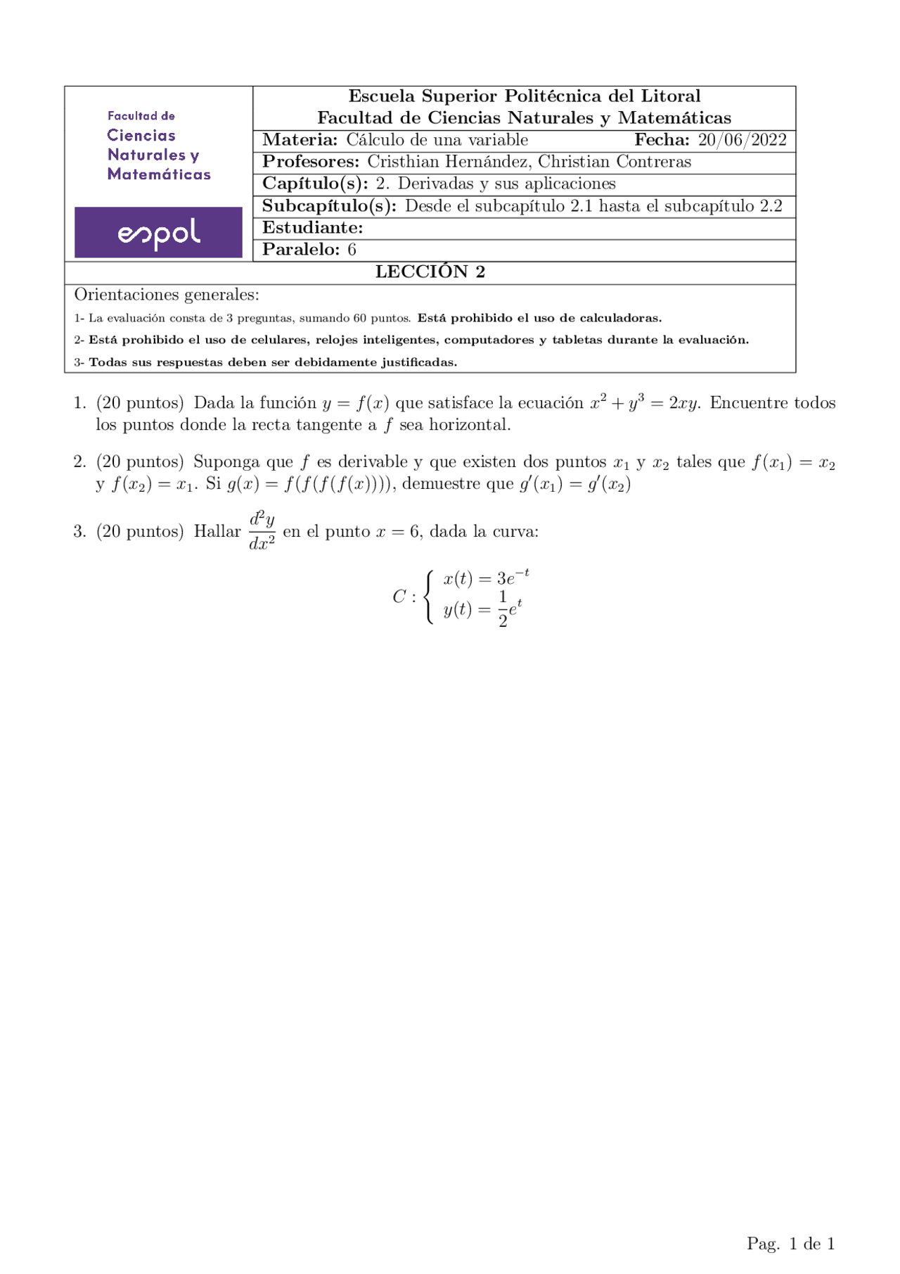 Lección De Calculo De Una Variable Ejercicios De Cálculo Avanzado