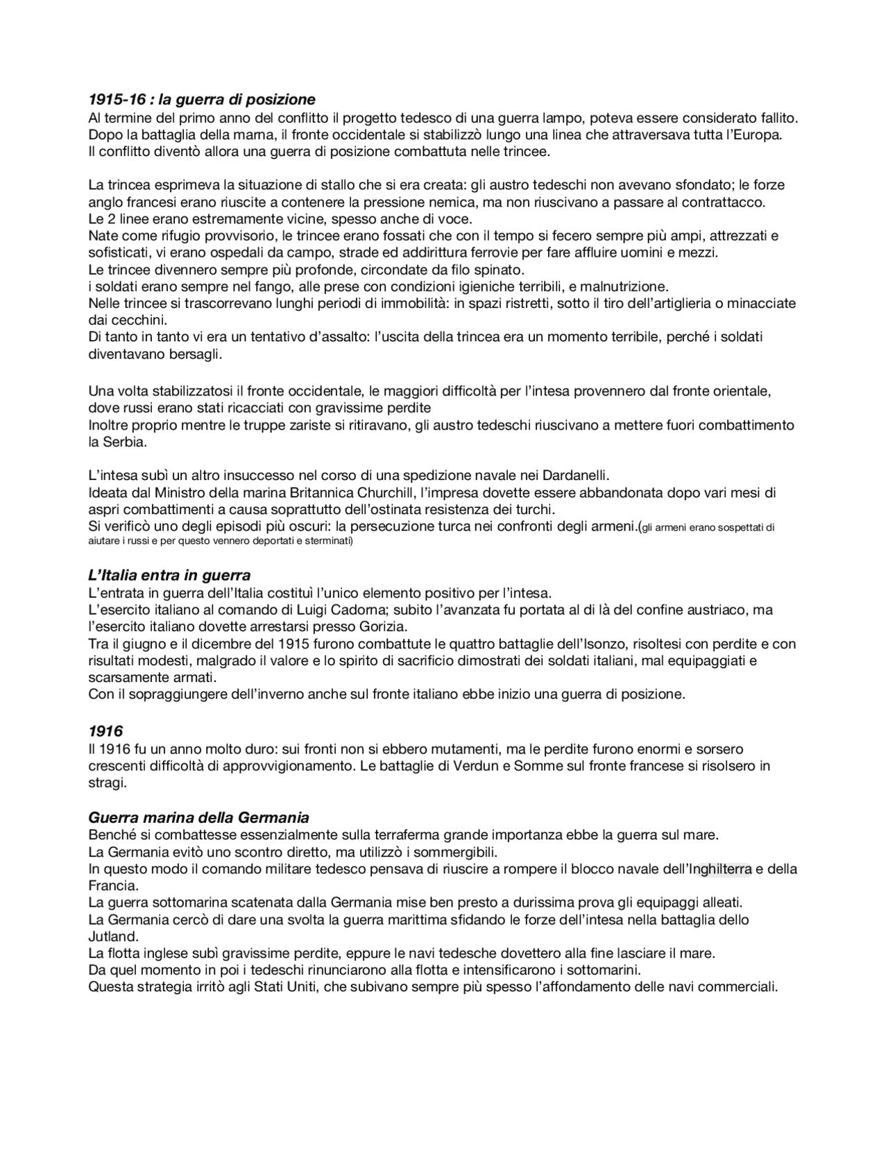 Prima Guerra Mondiale Appunti Di Storia Docsity
