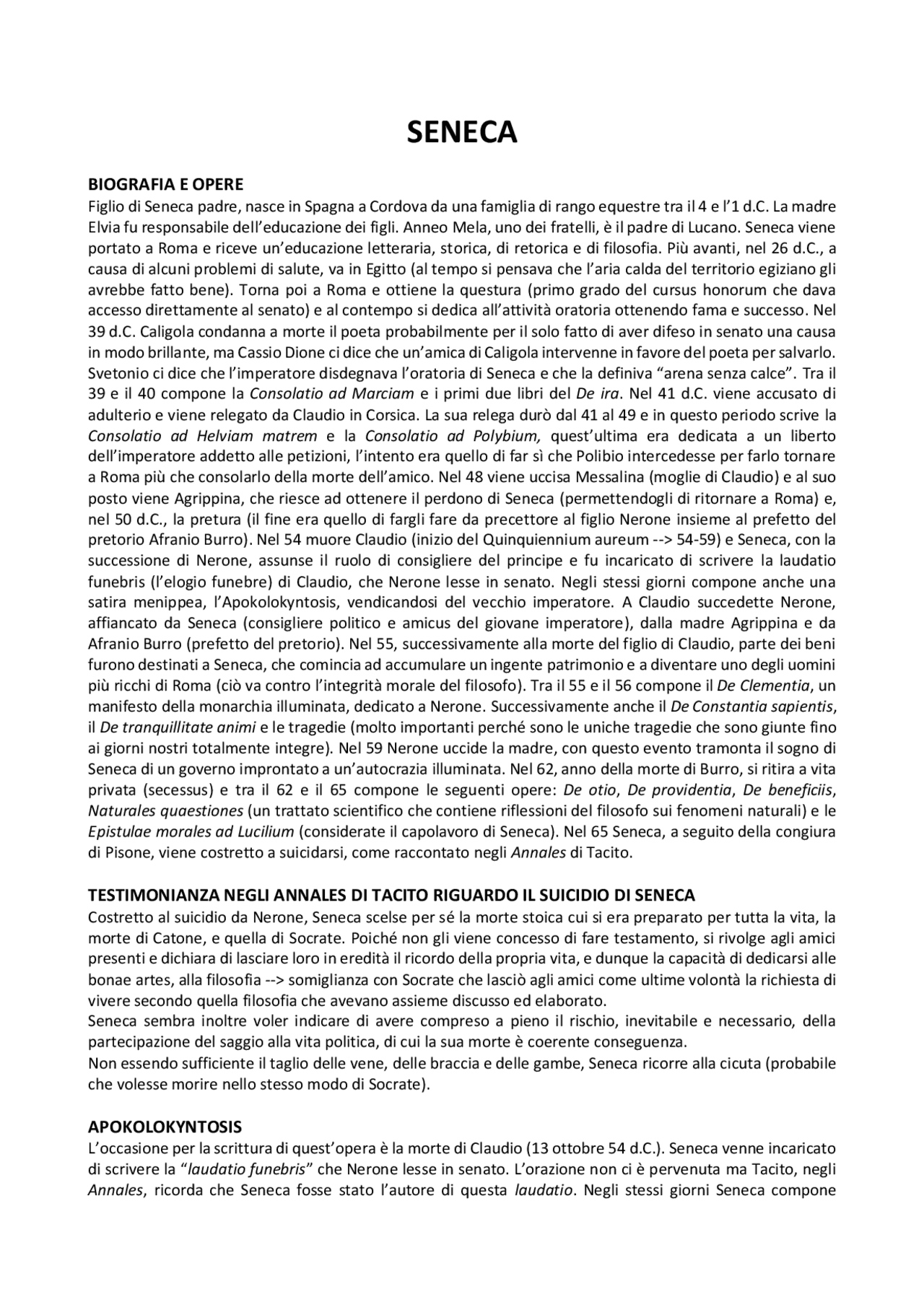 Seneca (biografia, pensiero e opere) | Appunti di Latino | Docsity