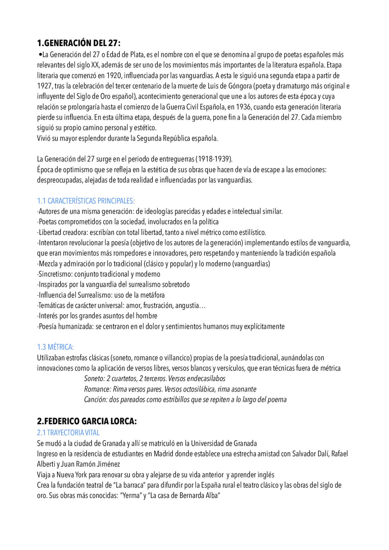 Poesía Federico García Lorca | Apuntes de Lengua y Literatura | Docsity