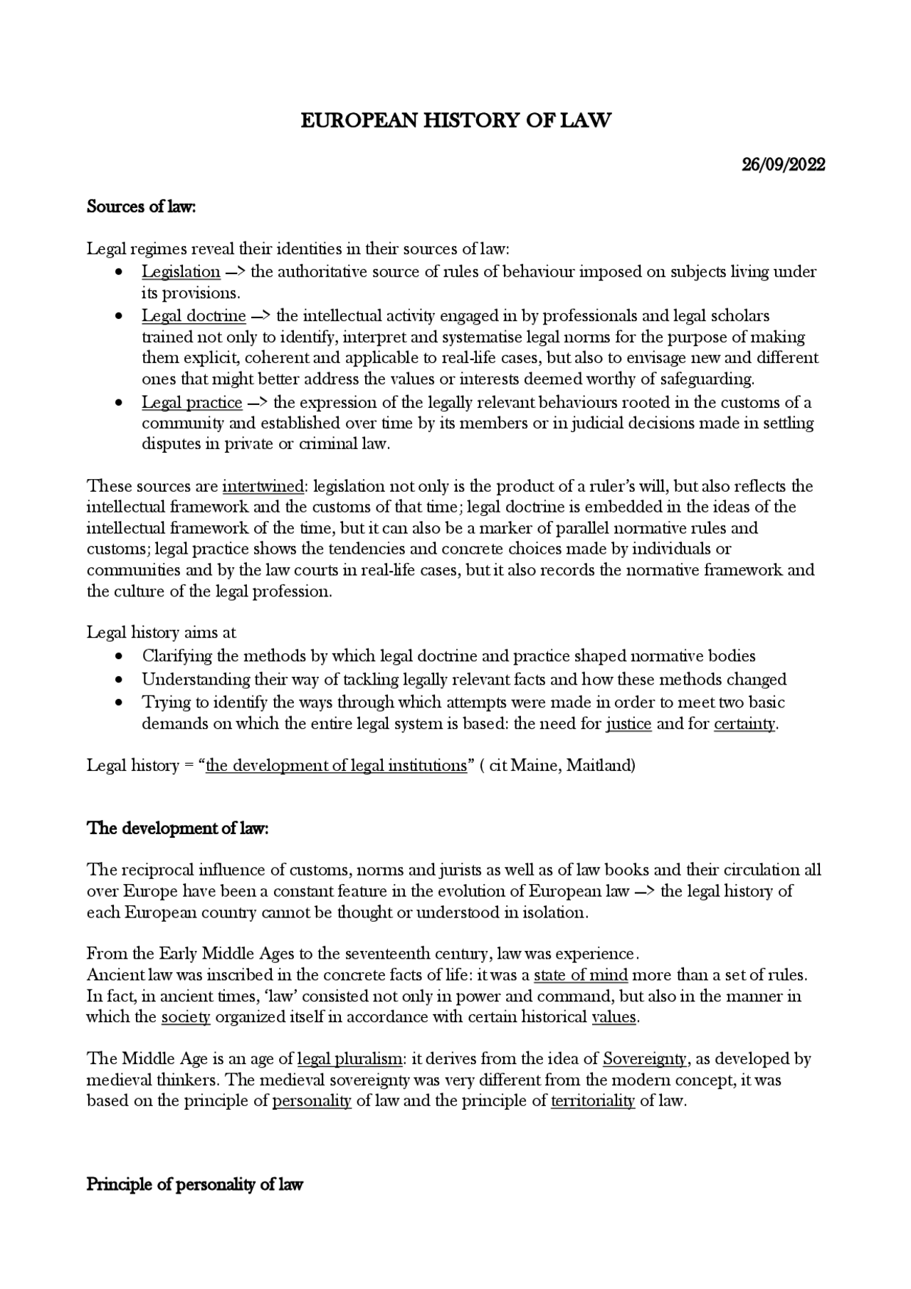 European History Of Law Completi Global Law Lecture Notes Of