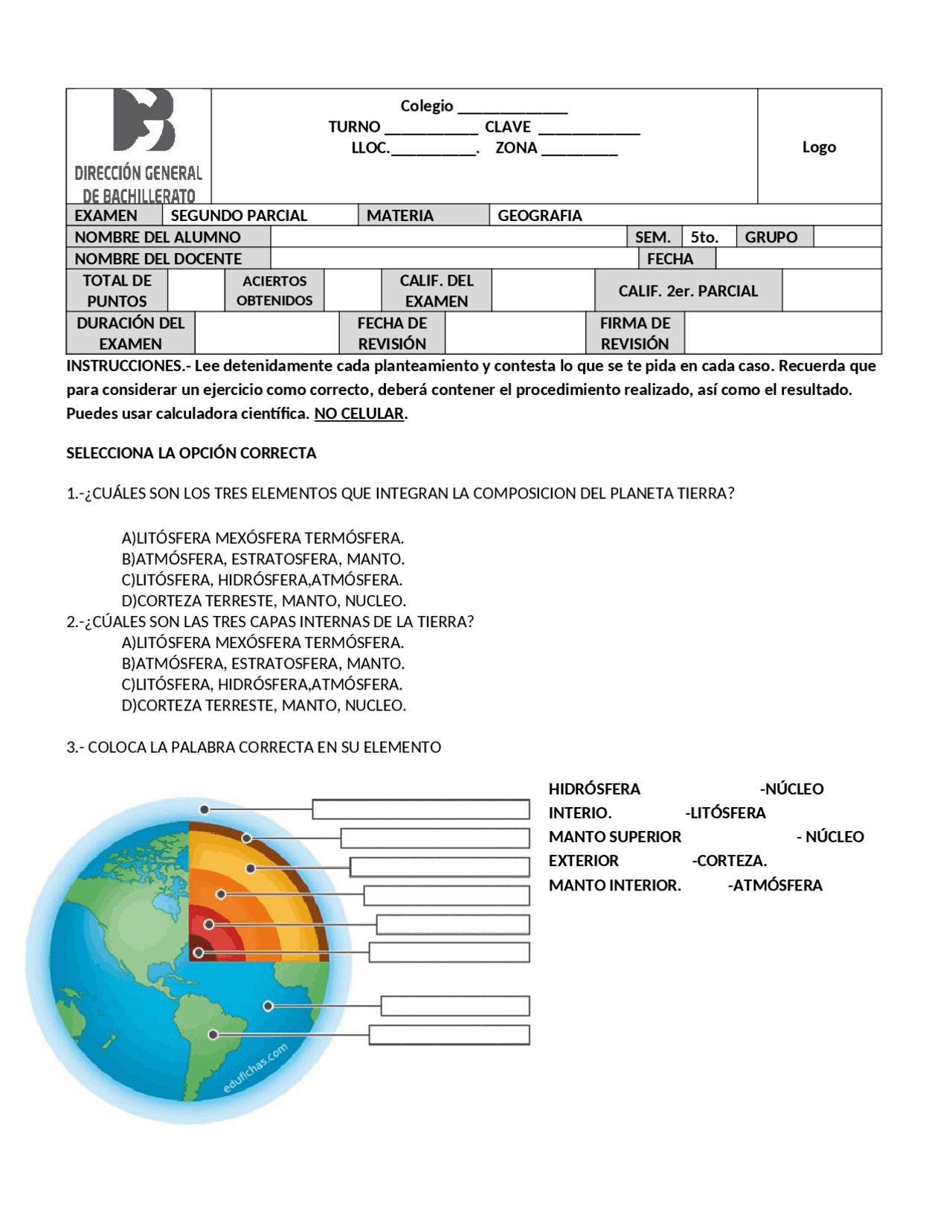 Examen de geografía segundo parcial bachillerato | Exámenes ...