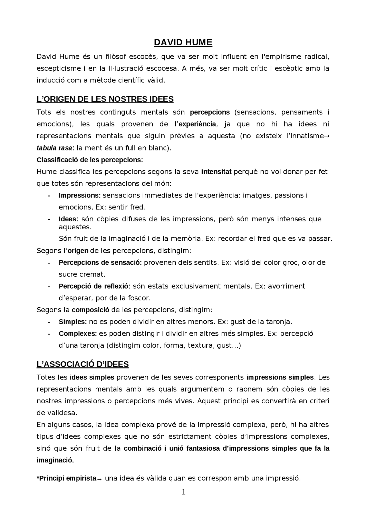 Resum Filosofia De Hume Apuntes De Filosofía Docsity