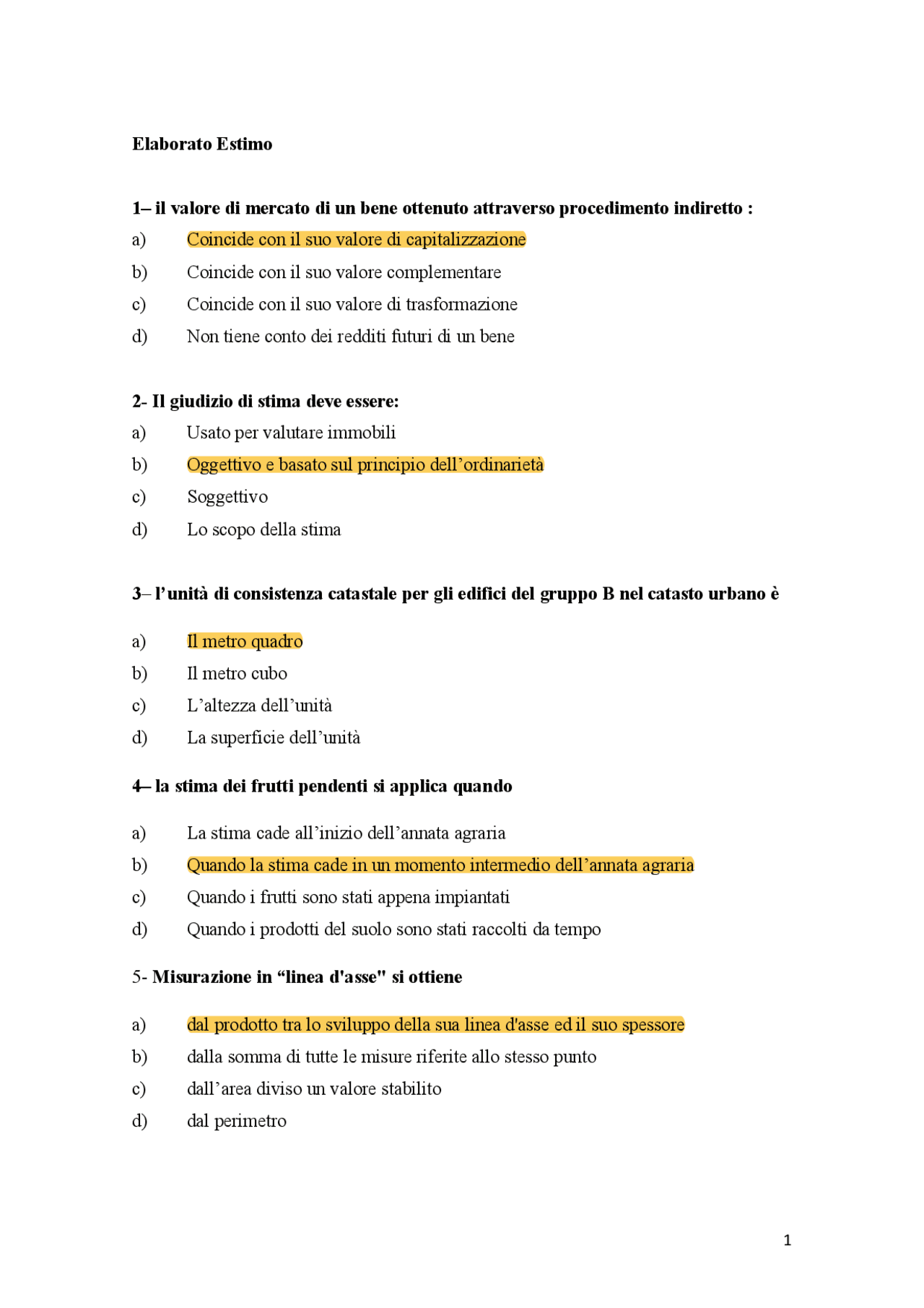 Elaborato Ingegneria Civile Estimo Esercizi Di Estimo Docsity