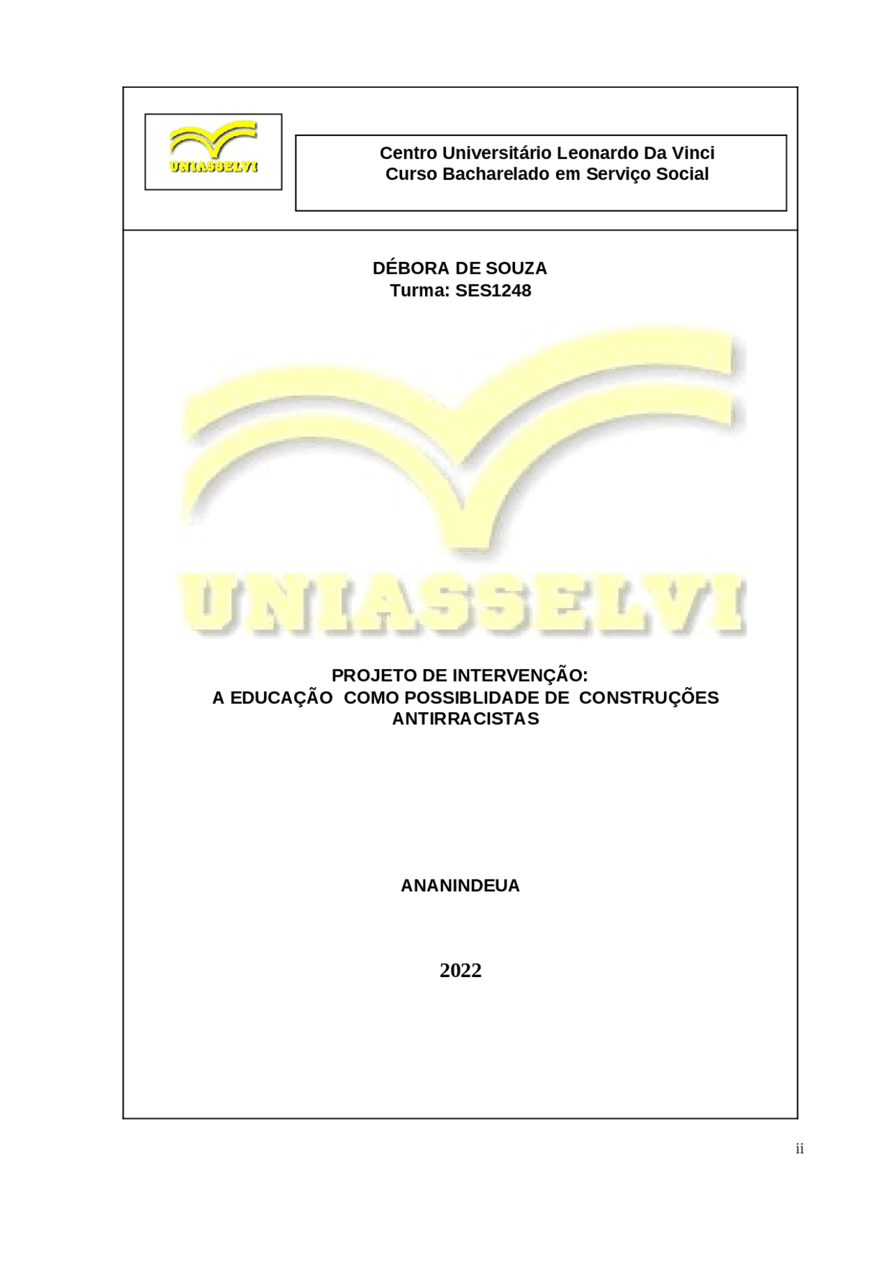 Projeto De Intervenção Resumos Serviço Social Docsity