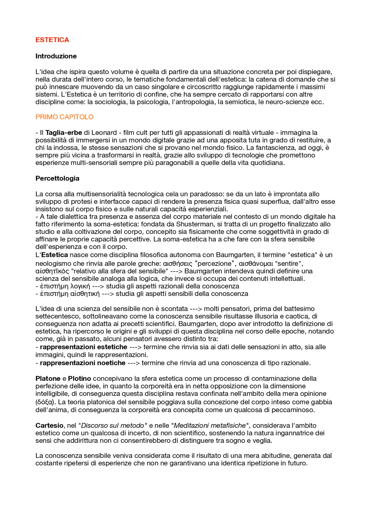 Appunti Estetica 2021 | Appunti di Estetica | Docsity