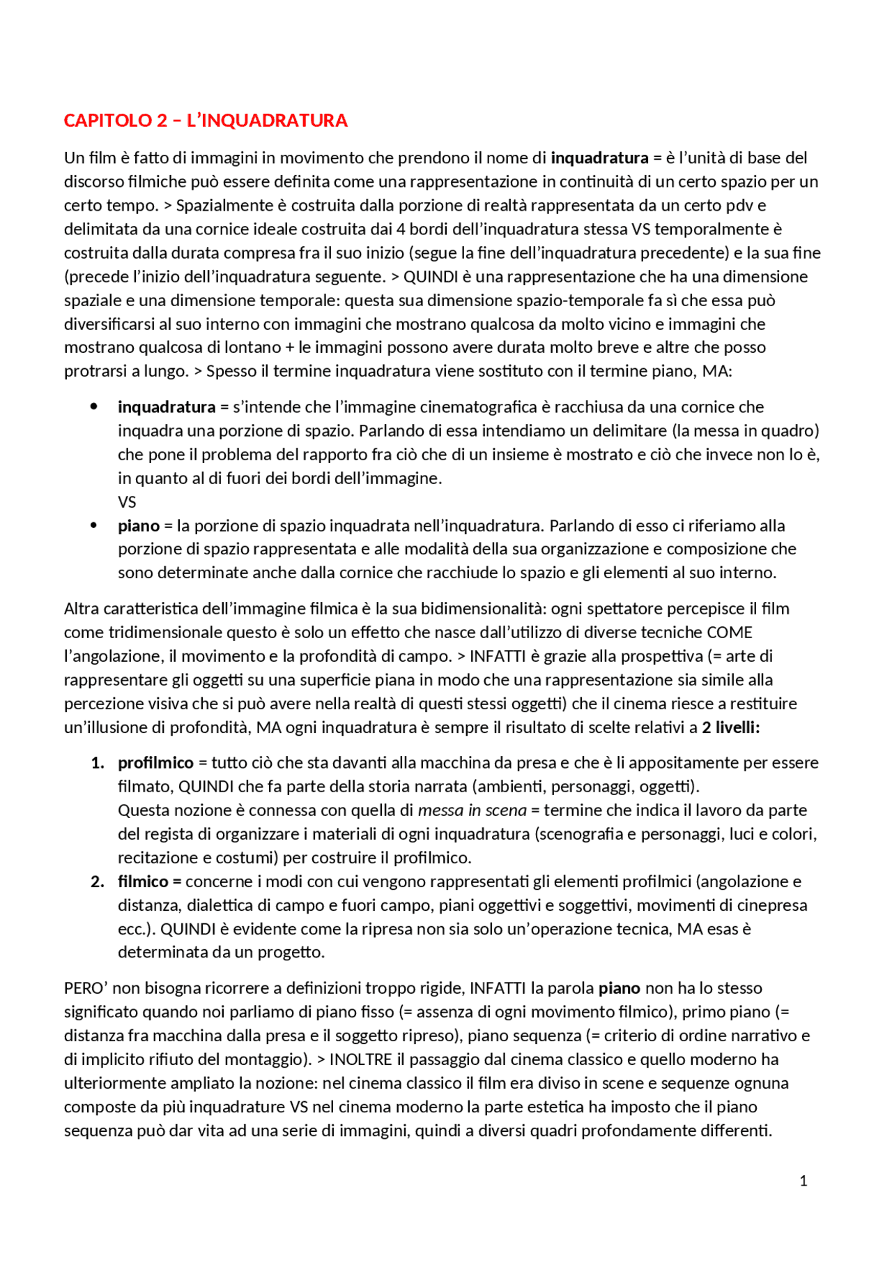 Riassunto 2° capitolo Manuale del Film | Schemi e mappe concettuali di ...