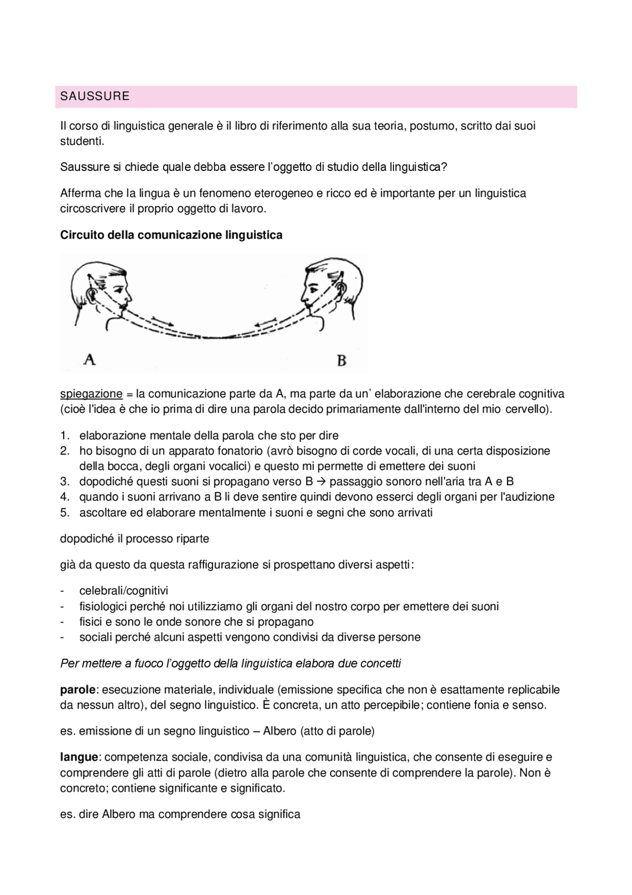 Spiegazione su Saussure | Schemi e mappe concettuali di Semiotica | Docsity