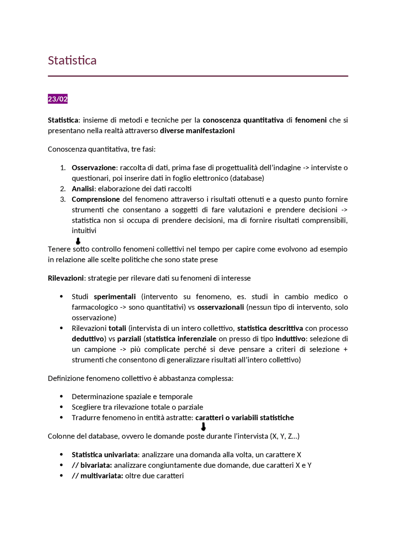 Appunti Statistica Primo Modulo Appunti Di Statistica Docsity