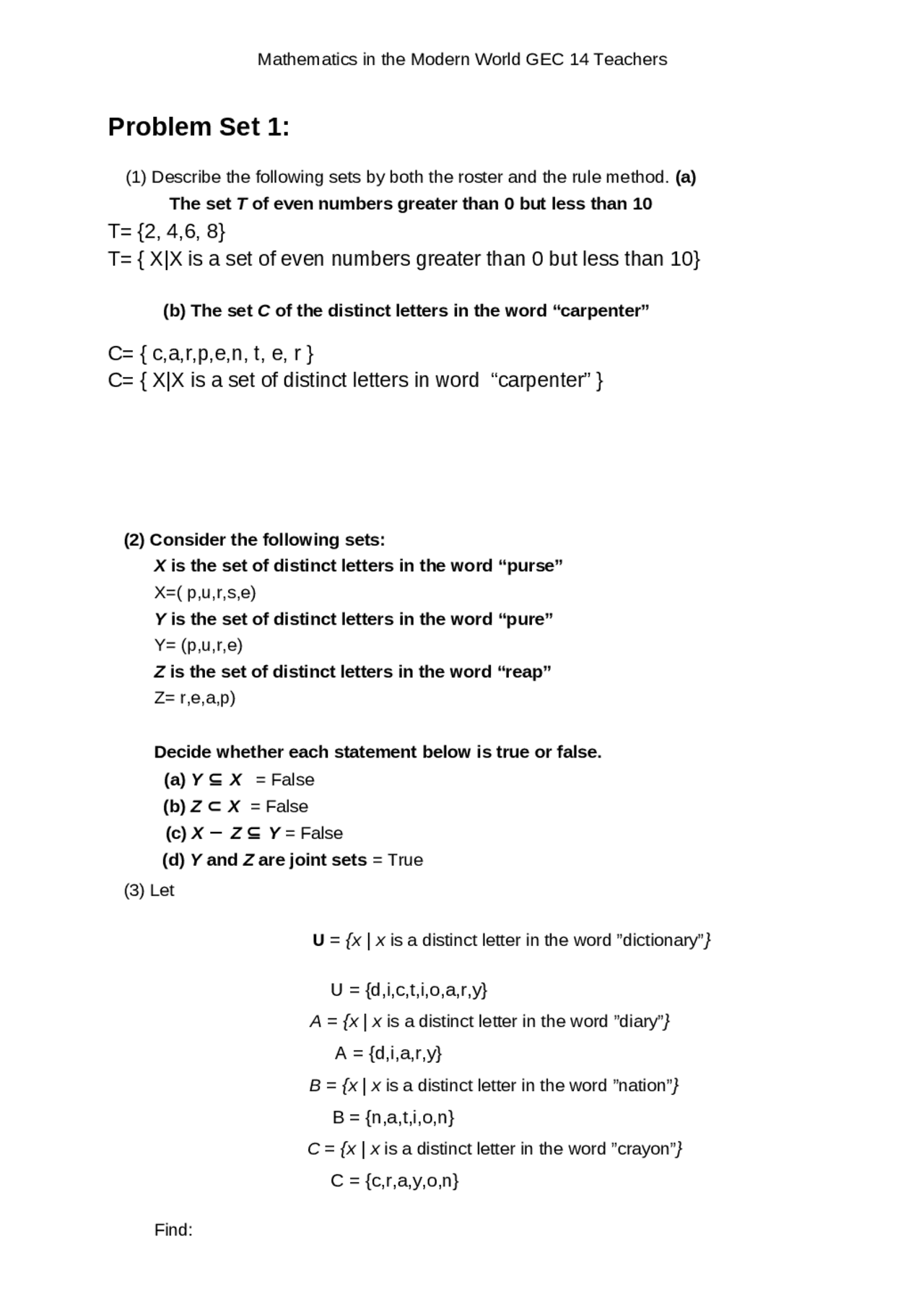 Chapter Problemsetdocx Exercises Mathematics Docsity