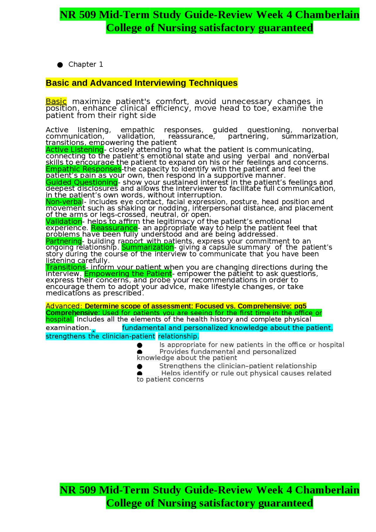 NR 509 Week 4 Mid-Term Study Guide-Review Chamberlain College of ...