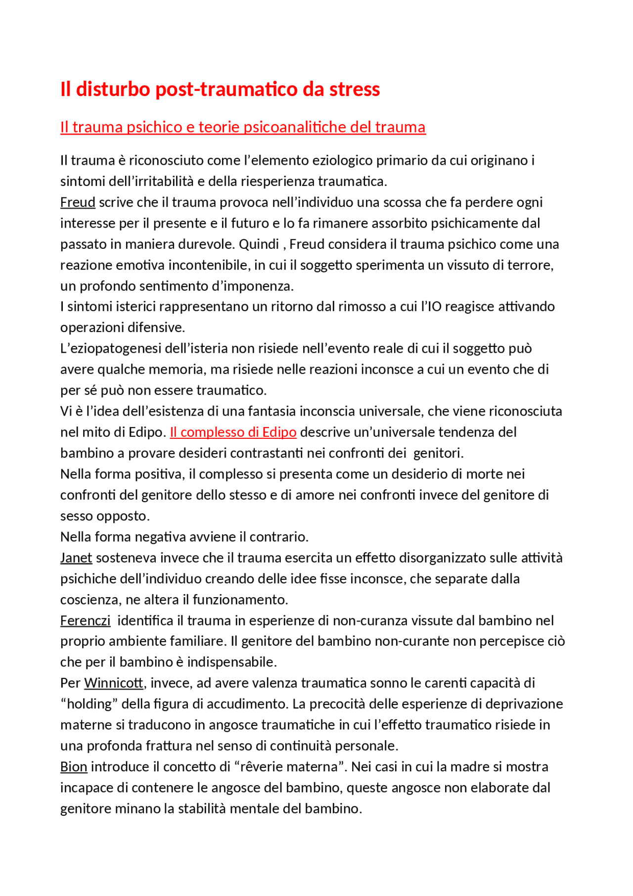 Il disturbo post traumatico da stress | Dispense di Psicologia Clinica ...