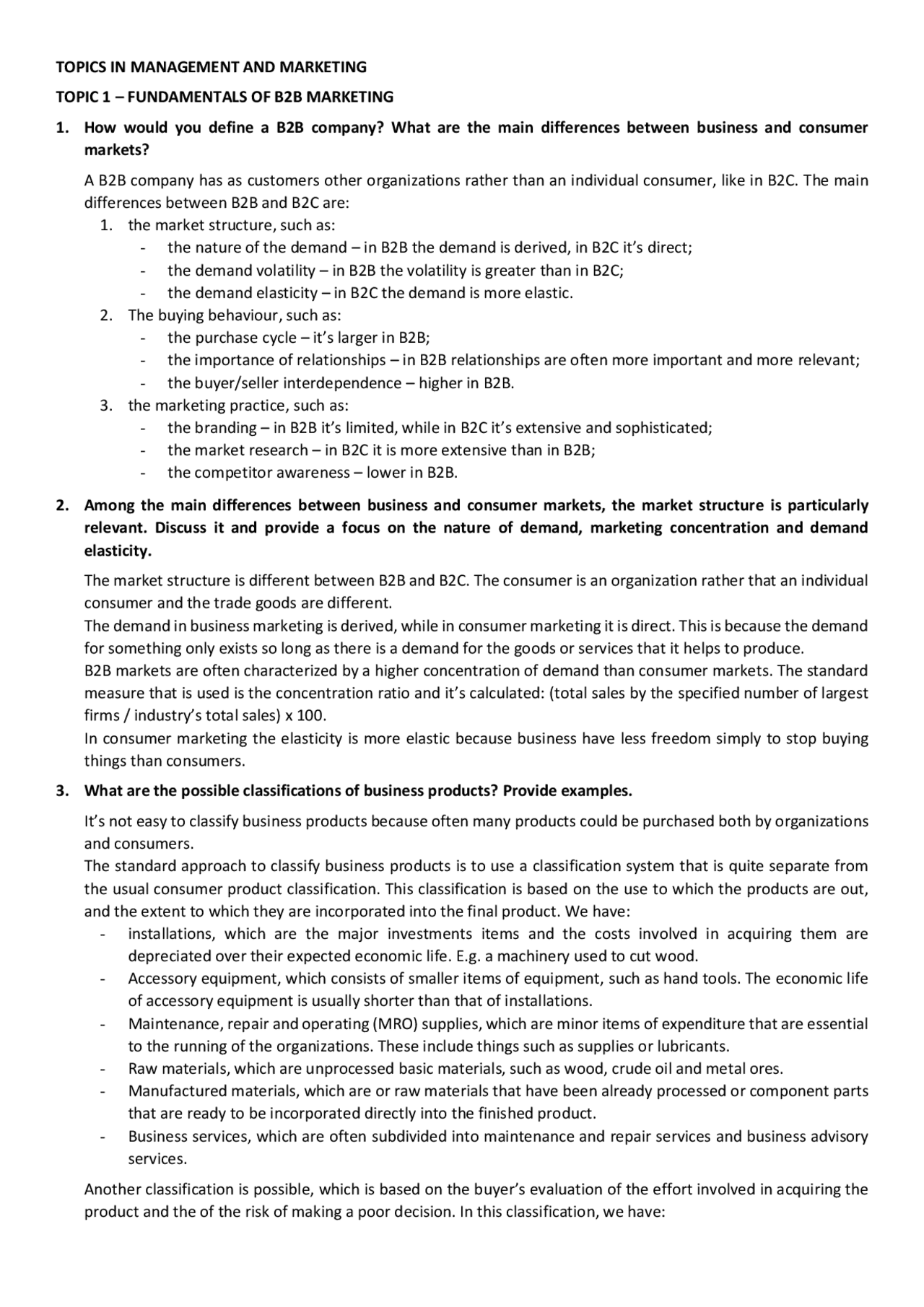 Domande e risposte esame Topics in Management and Marketing - Prof, Matilde MIlanesi | Appunti ...