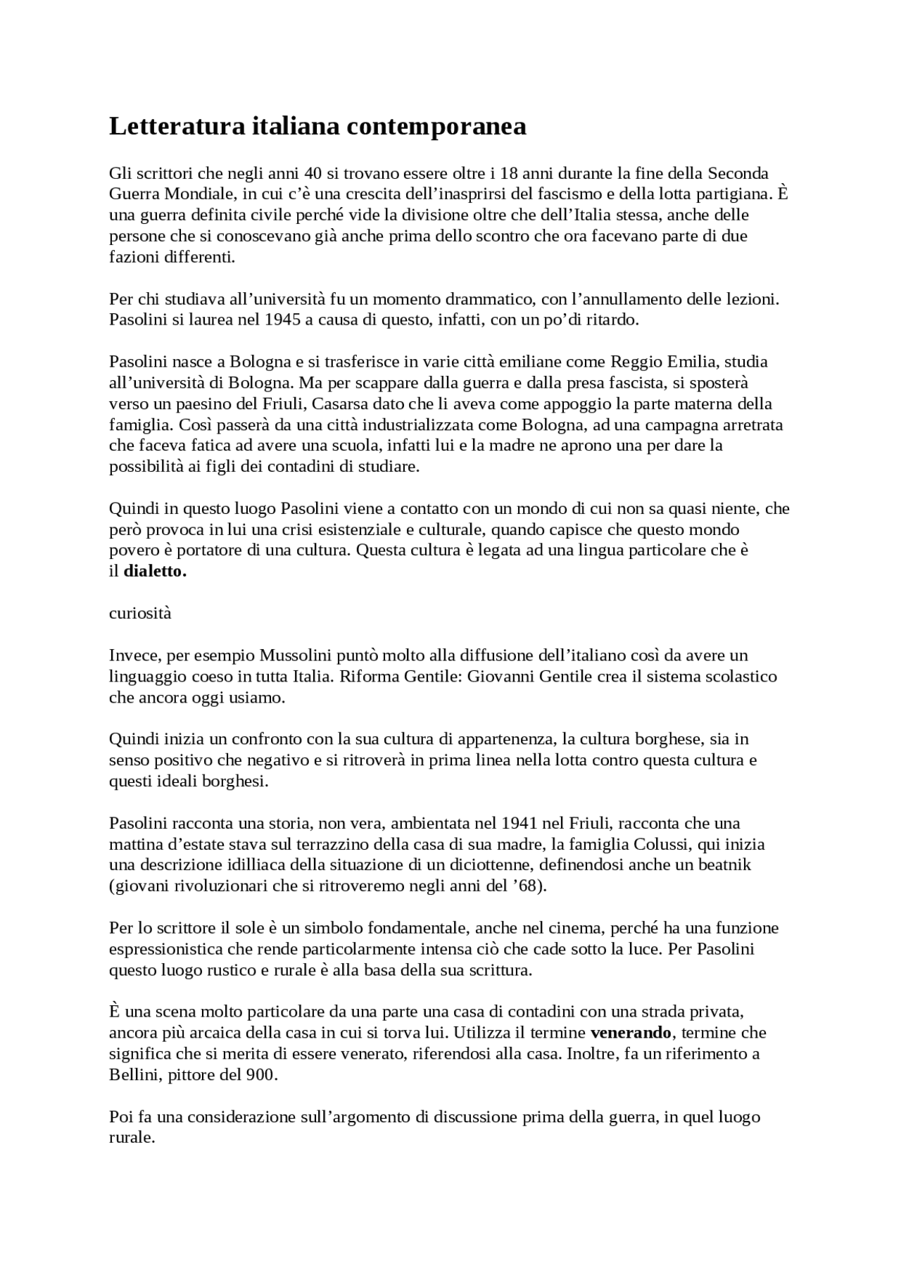 Letteratura italiana | Appunti di Letteratura Italiana | Docsity