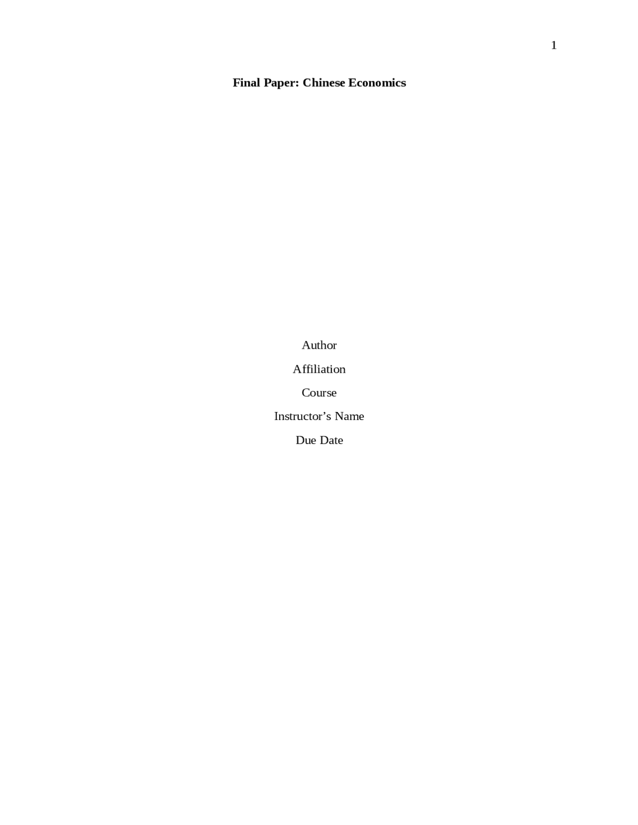 Chinese Economics Document Exams Economics Docsity