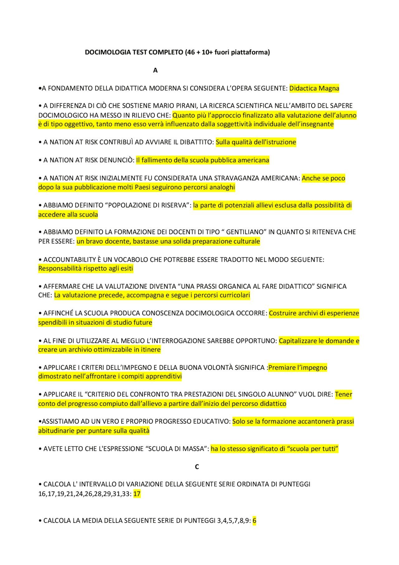 Docimologia Completo Di Risposte Esame Superato V30 Aggiornato