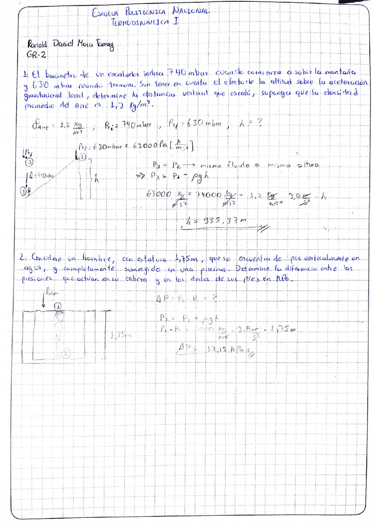 Taller manometria Termodinamica 1 | Ejercicios de Termodinámica | Docsity