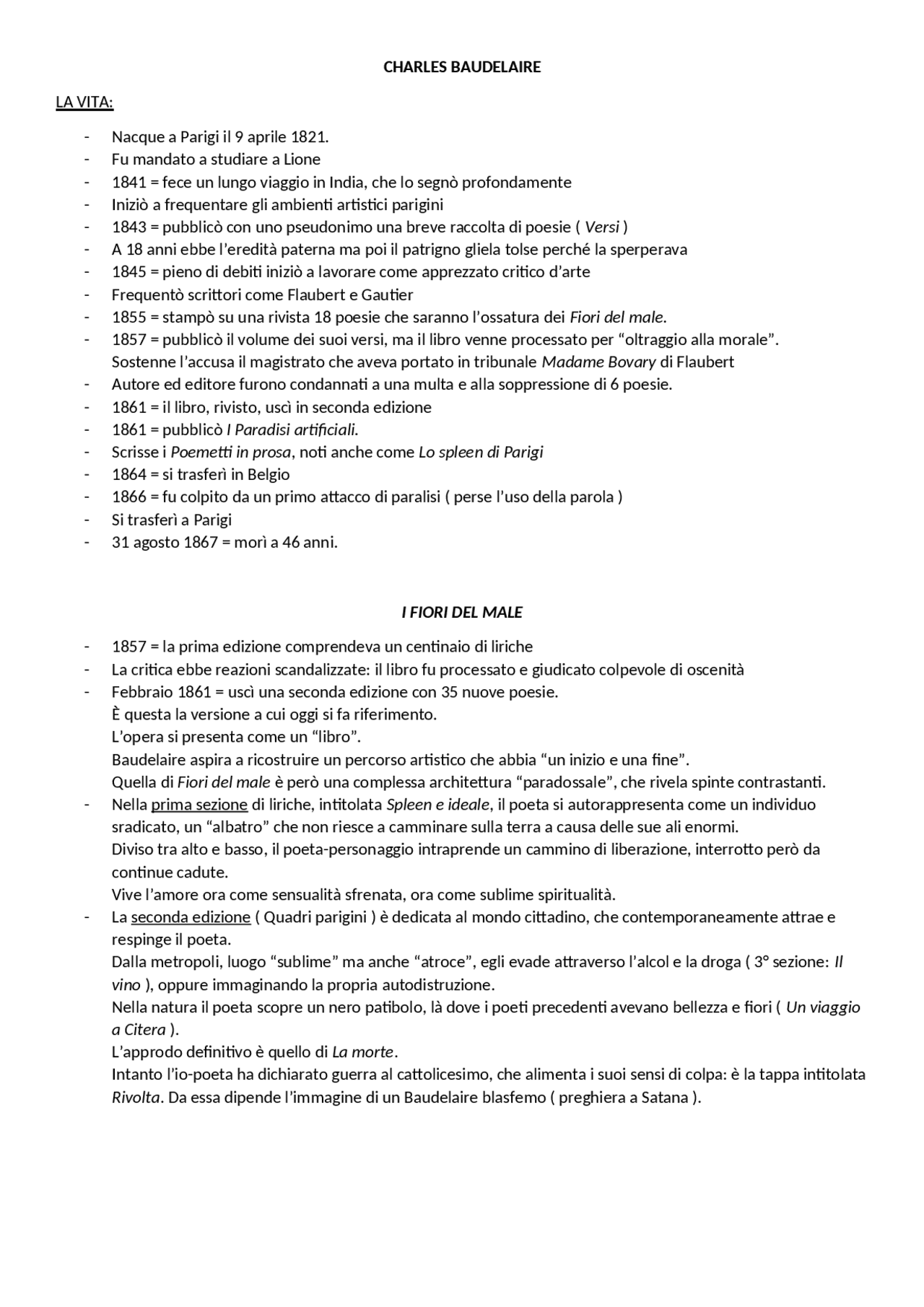 Charles Baudelaire e i fiori del male | Schemi e mappe concettuali di ...