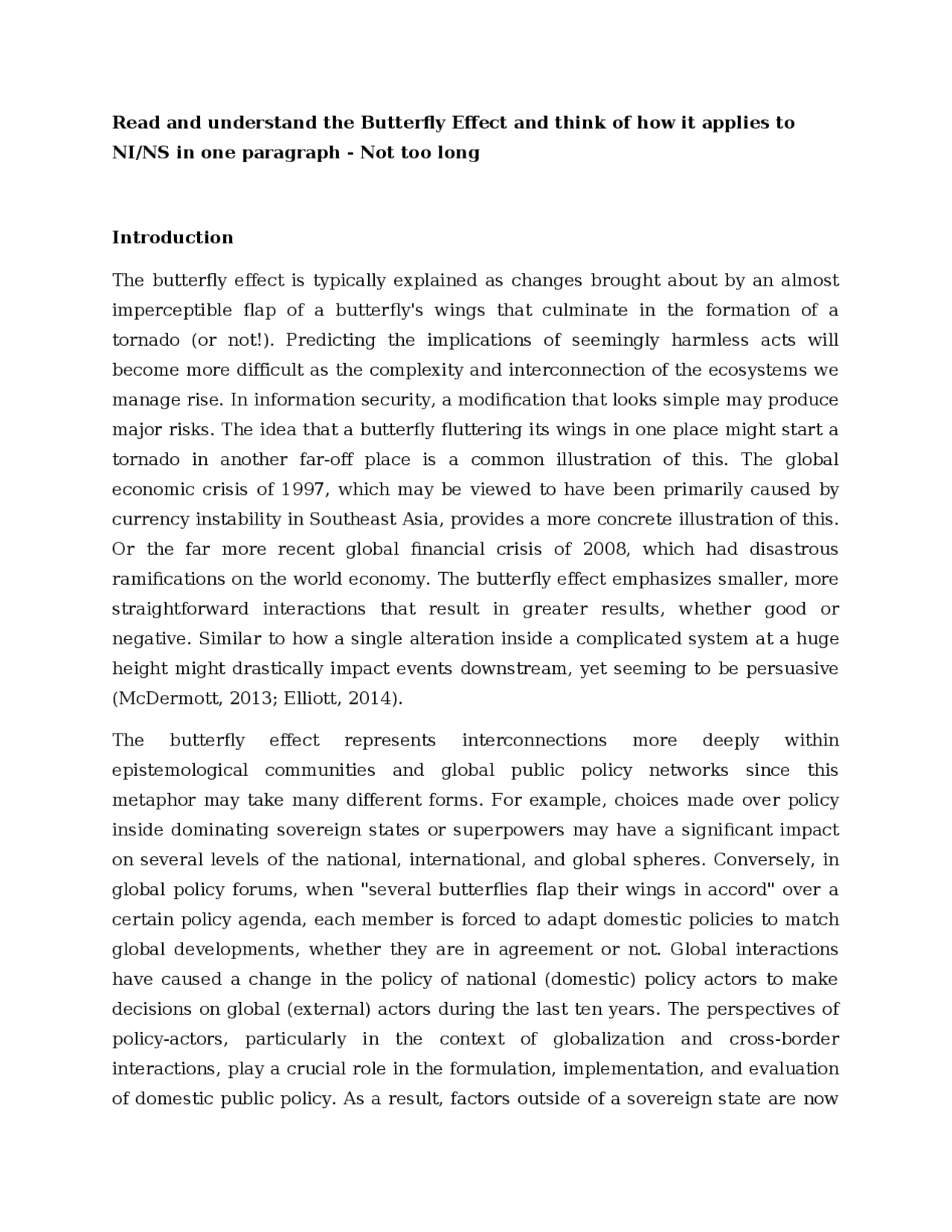 The butterfly effect | Study notes International Relations | Docsity