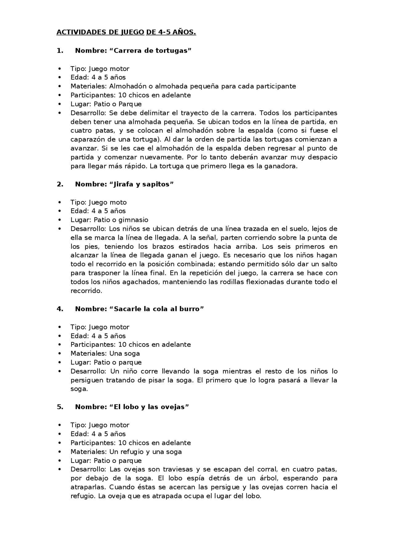 Actividades de Juegos para Niños de 4 a 5 años: Descripción y Objetivos | Diapositivas de ...