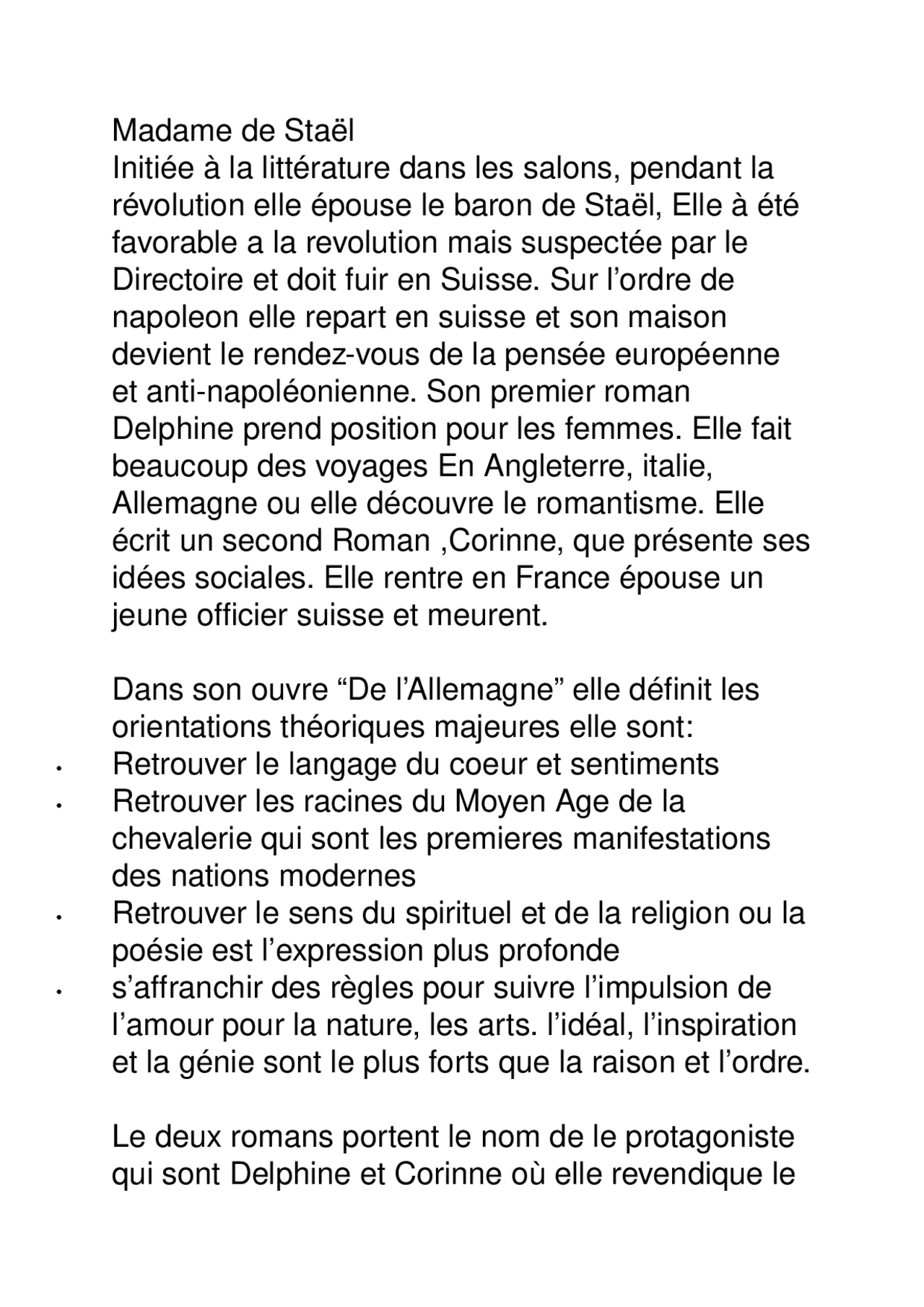 Riassunto Francese Madame De Stael Appunti Di Francese Docsity