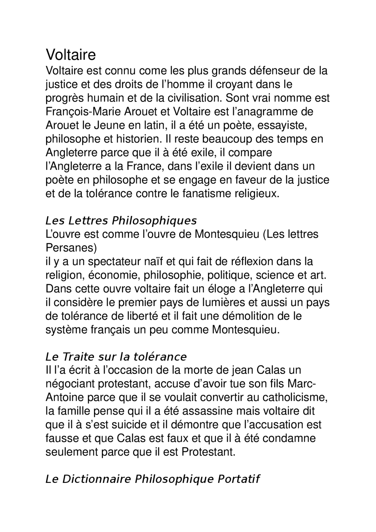 Voltaire E Opere Riassunto In Francese Appunti Di Francese Docsity