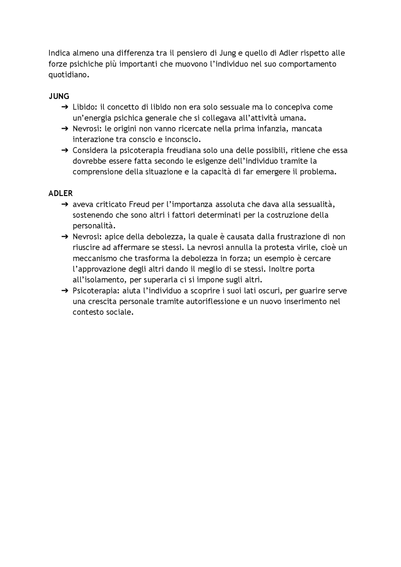 Differenze Tra Jung E Adler Esercizi Di Scienze Umane Docsity