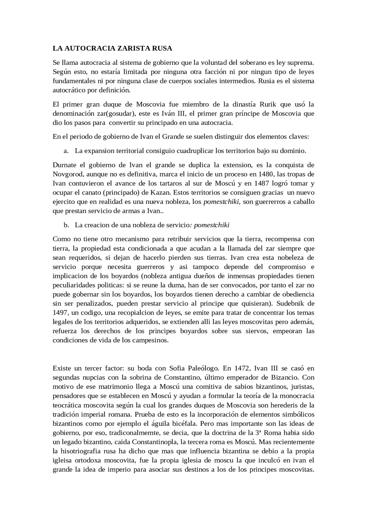 Autocracia zarista rusa | Apuntes de Historia Moderna | Docsity